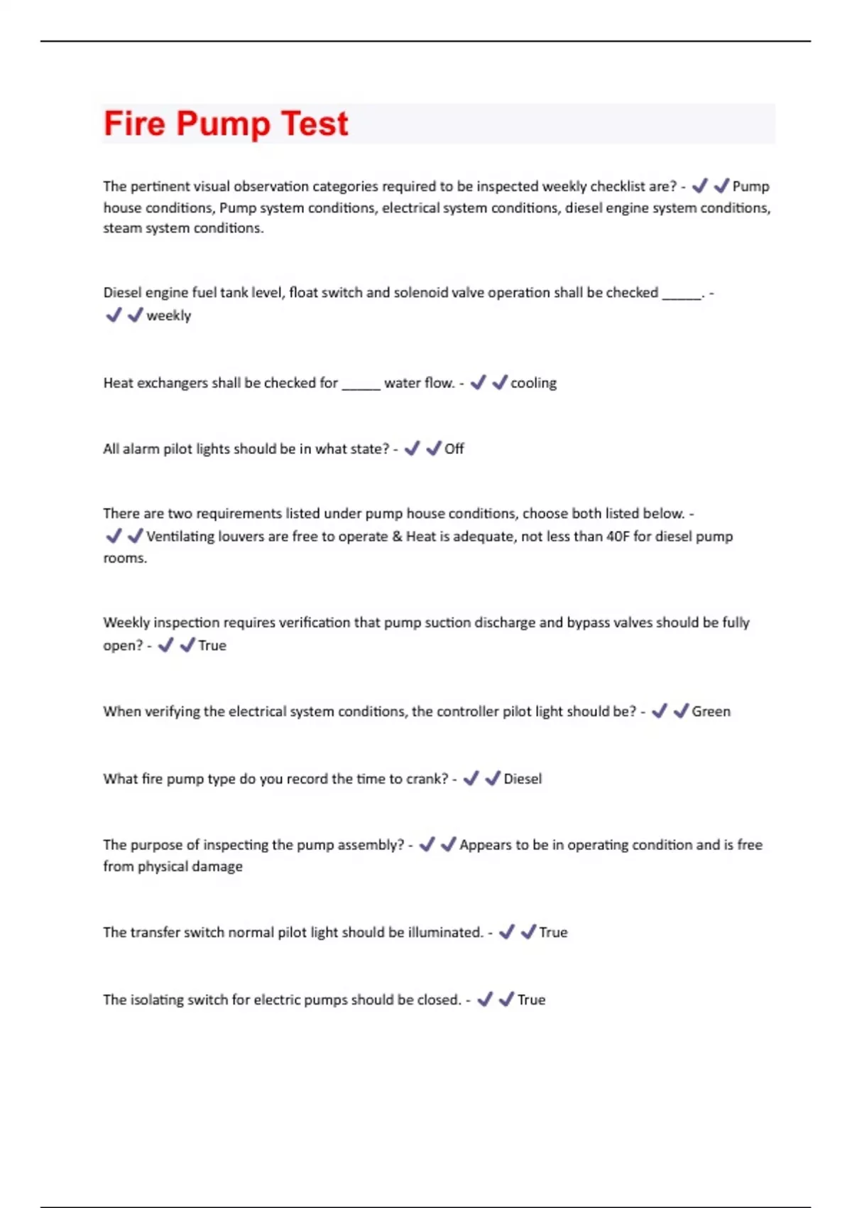 Fire Pump Test Questions and Answers well Explained Latest 2024/2025 ...