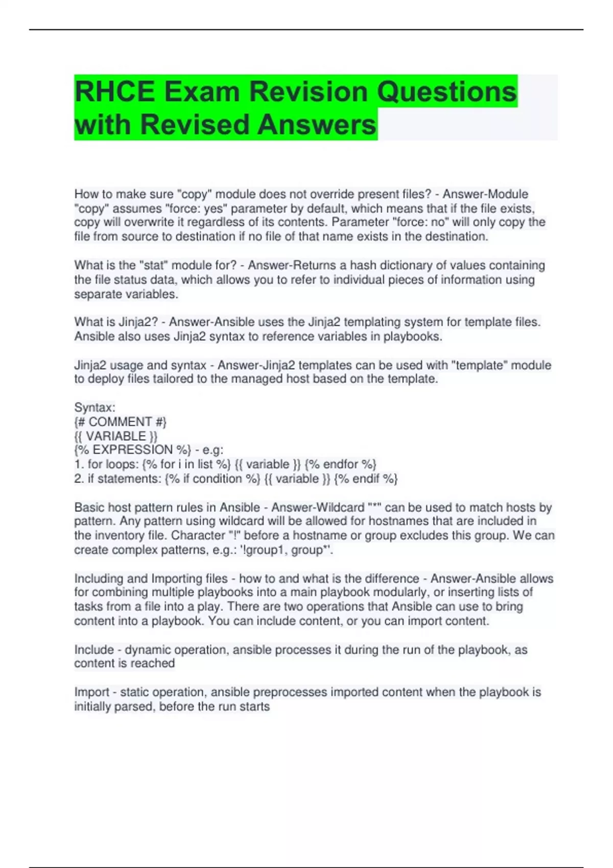 RHCE Exam Revision Questions with Revised Answers - RHCE - Stuvia US