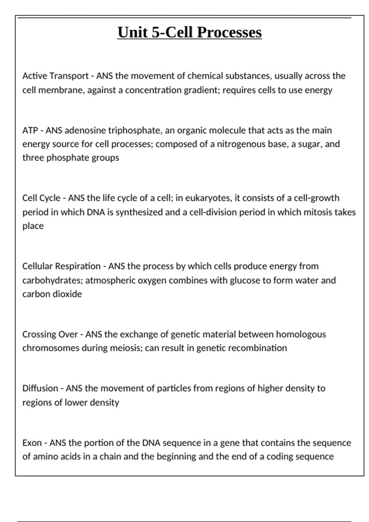 Unit 5-Cell Processes Detailed Questions and Expert Answers 2024 - Cell ...