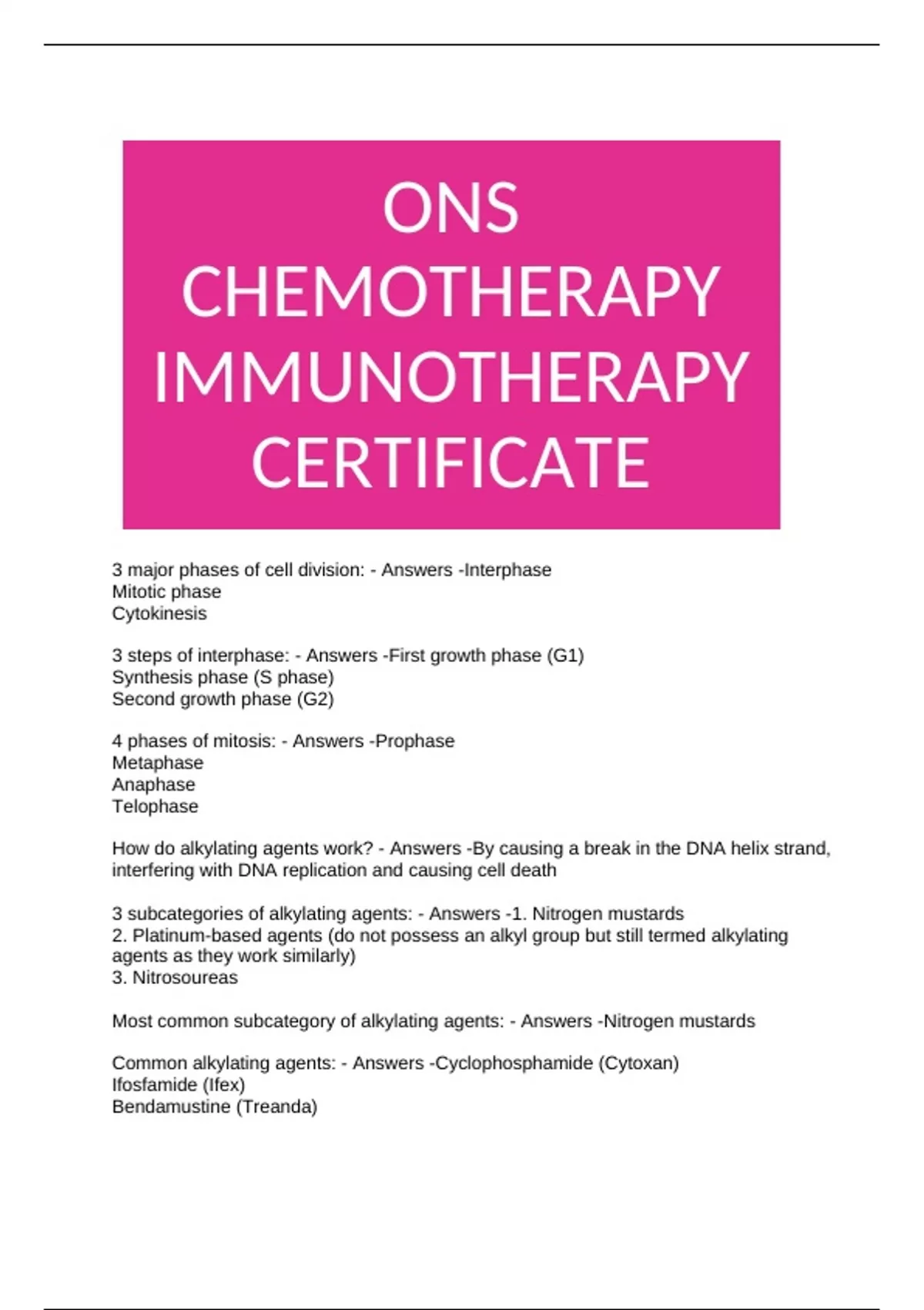 ONS CHEMOTHERAPY IMMUNOTHERAPY CERTIFICATE - ONS CHEMOTHERAPY ...