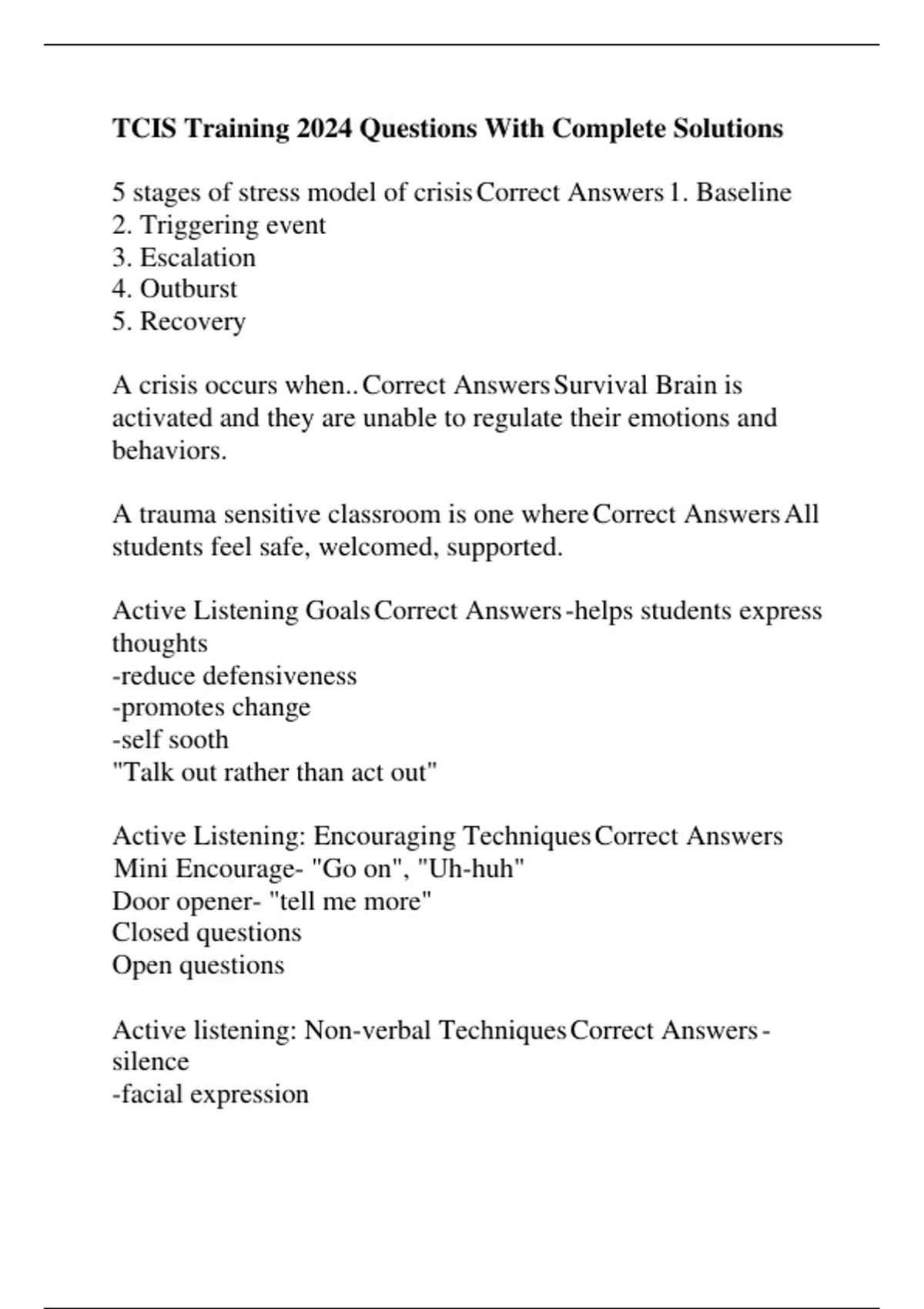 TCIS Training 2024 Questions With Complete Solutions - TCIS - Stuvia US