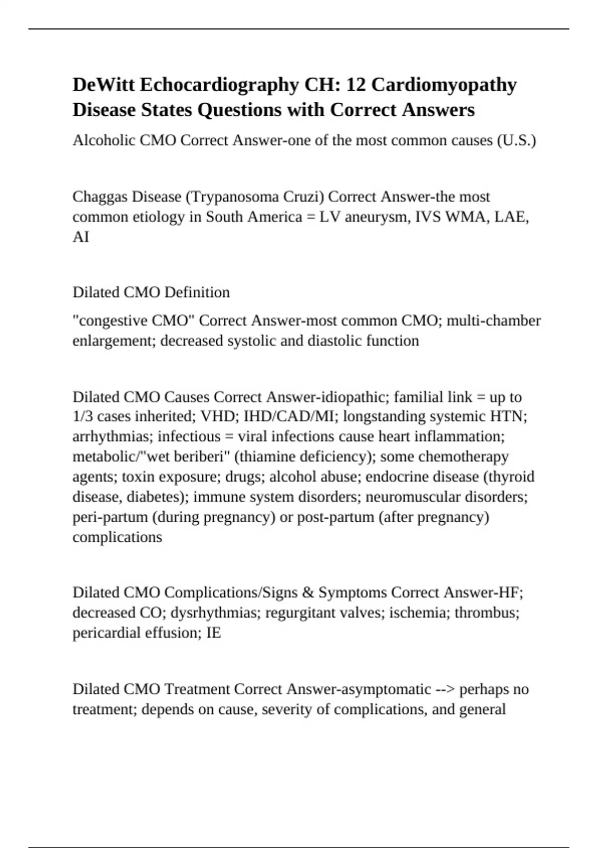 DeWitt Echocardiography CH: 12 Cardiomyopathy Disease States Questions ...