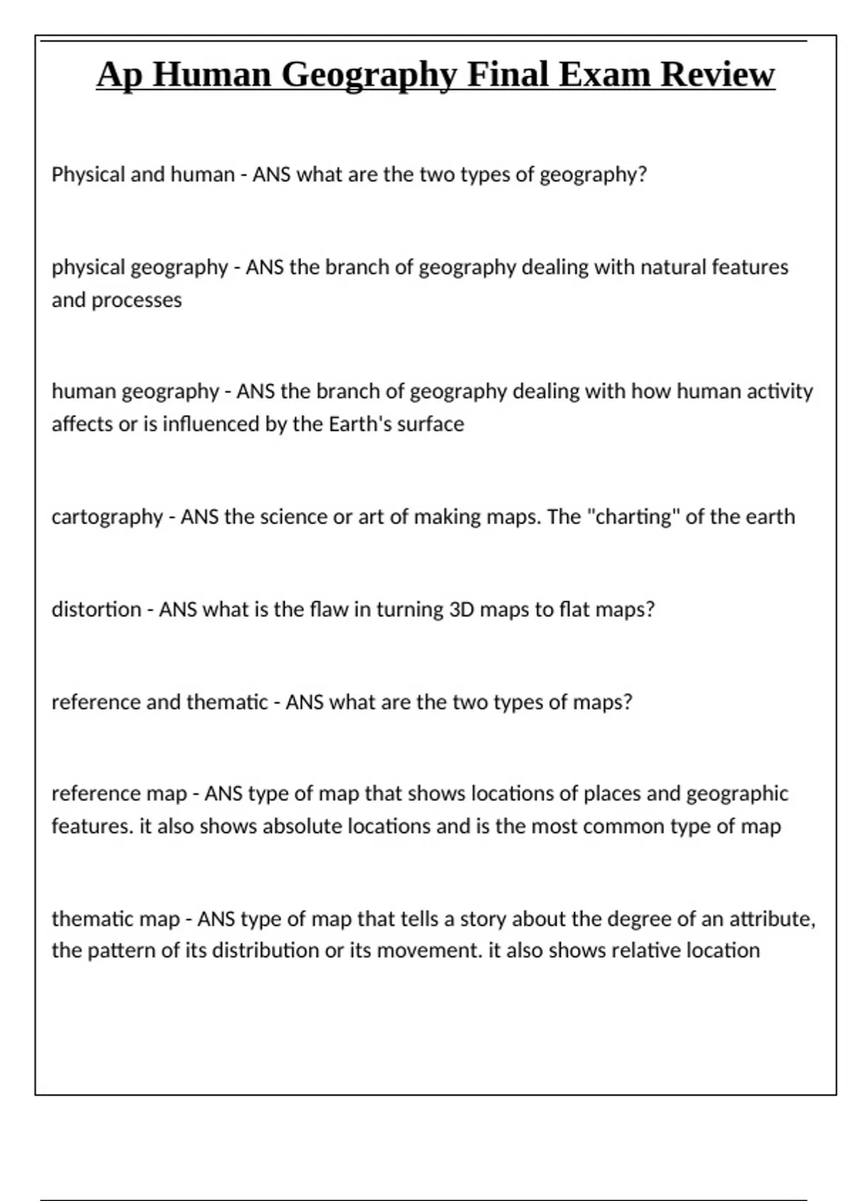 Ap Human Geography Final Exam Review Questions & Detailed Answers 2024 ...
