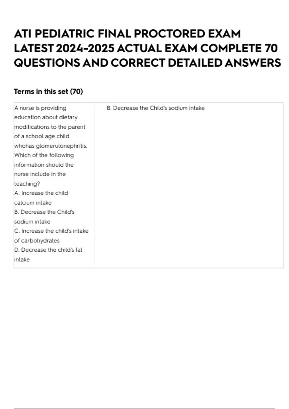 ATI PEDIATRIC FINAL PROCTORED EXAM LATEST ACTUAL EXAM COMPLETE 70 ...