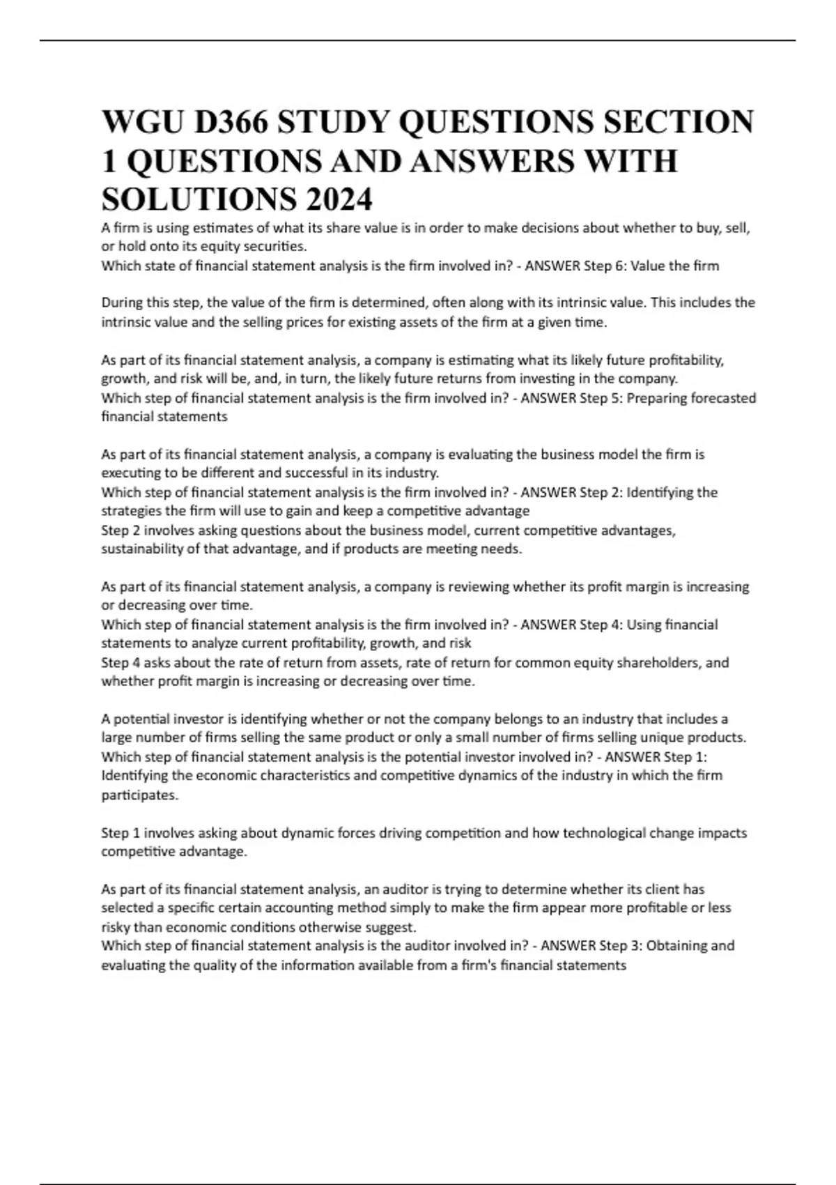 WGU D366 STUDY QUESTIONS SECTION 1 QUESTIONS AND ANSWERS WITH SOLUTIONS ...