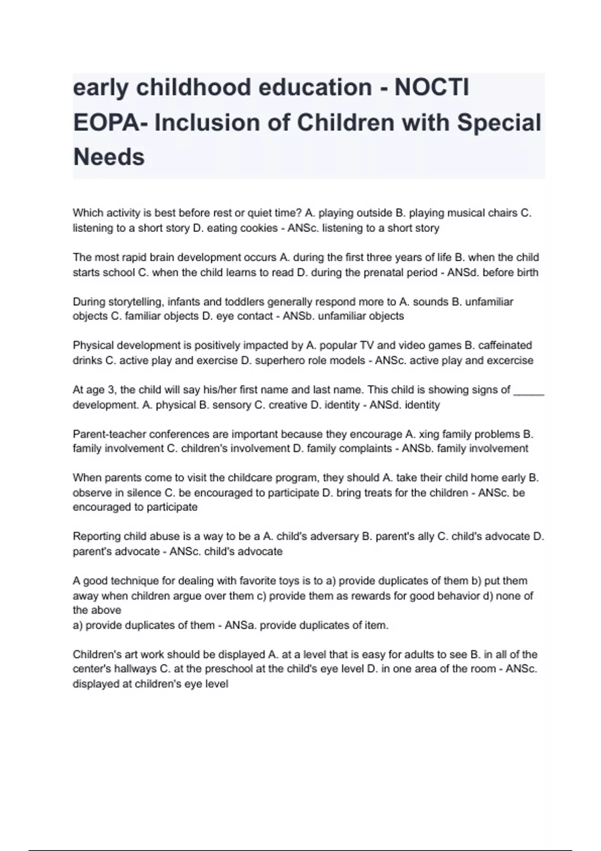 early childhood education - NOCTI EOPA- Inclusion of Children with ...