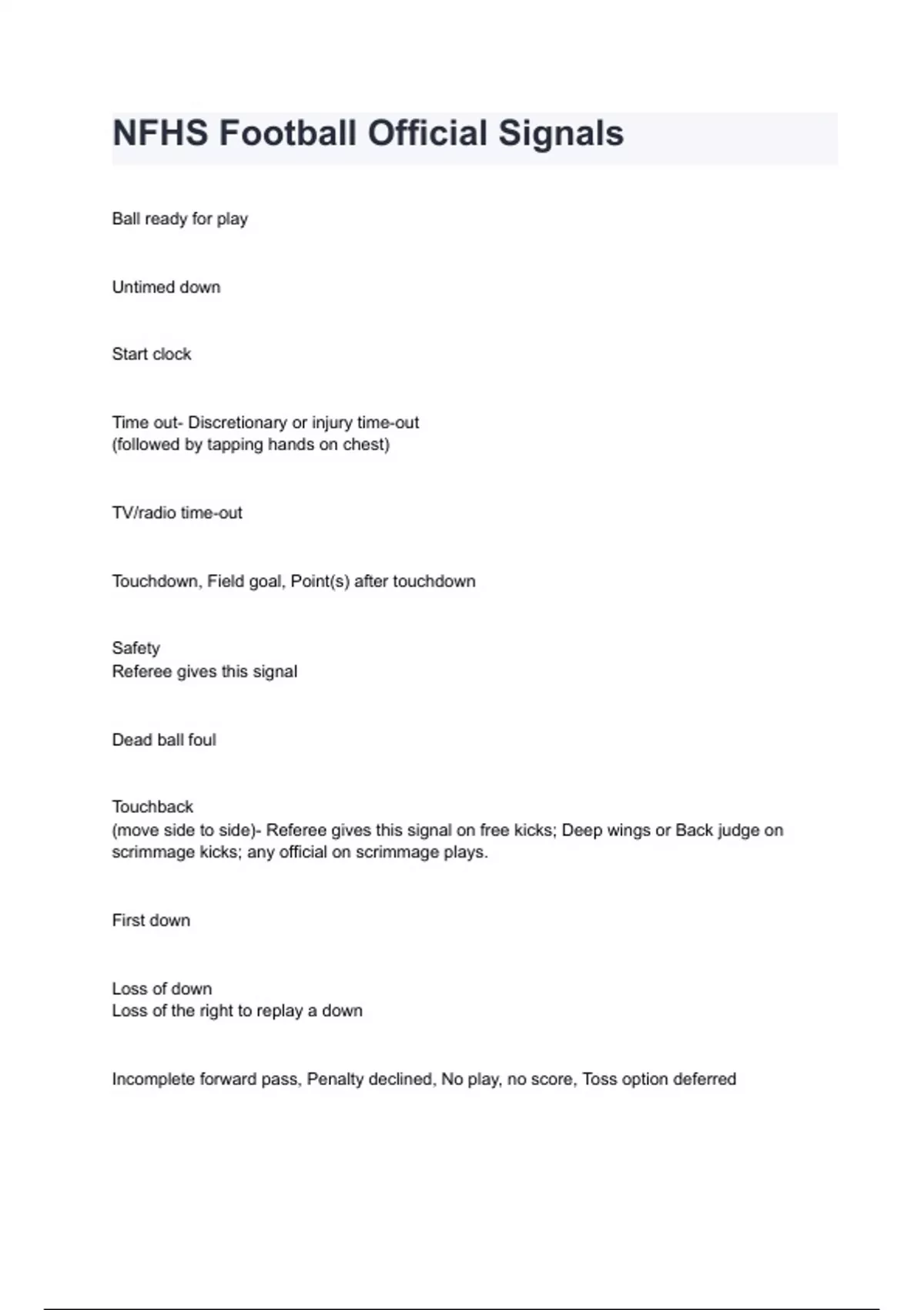 NFHS Football Official Signals Exam 2024/2025 Questions With Completed ...