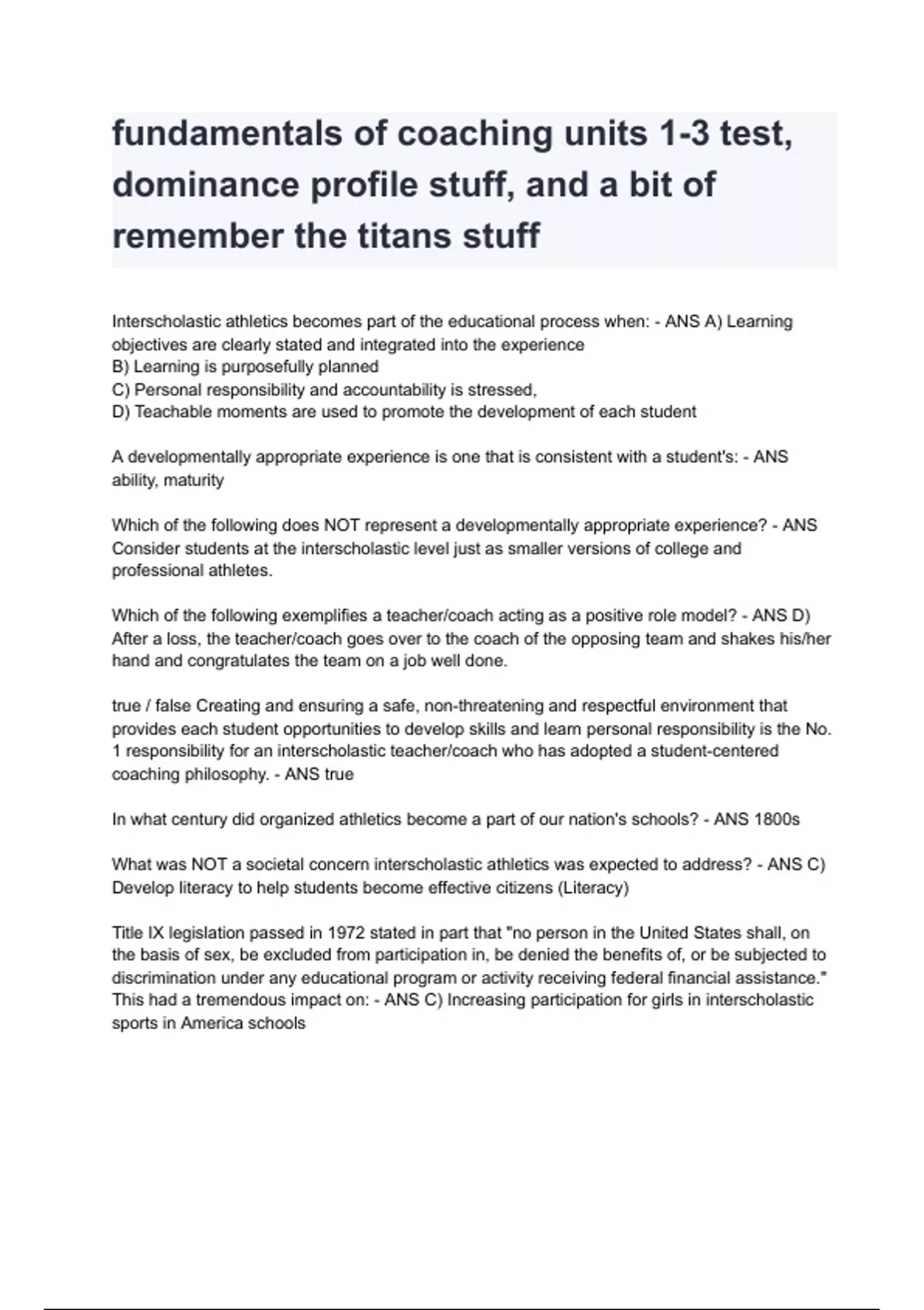 fundamentals of coaching units 1-3 test, dominance profile stuff, and a ...