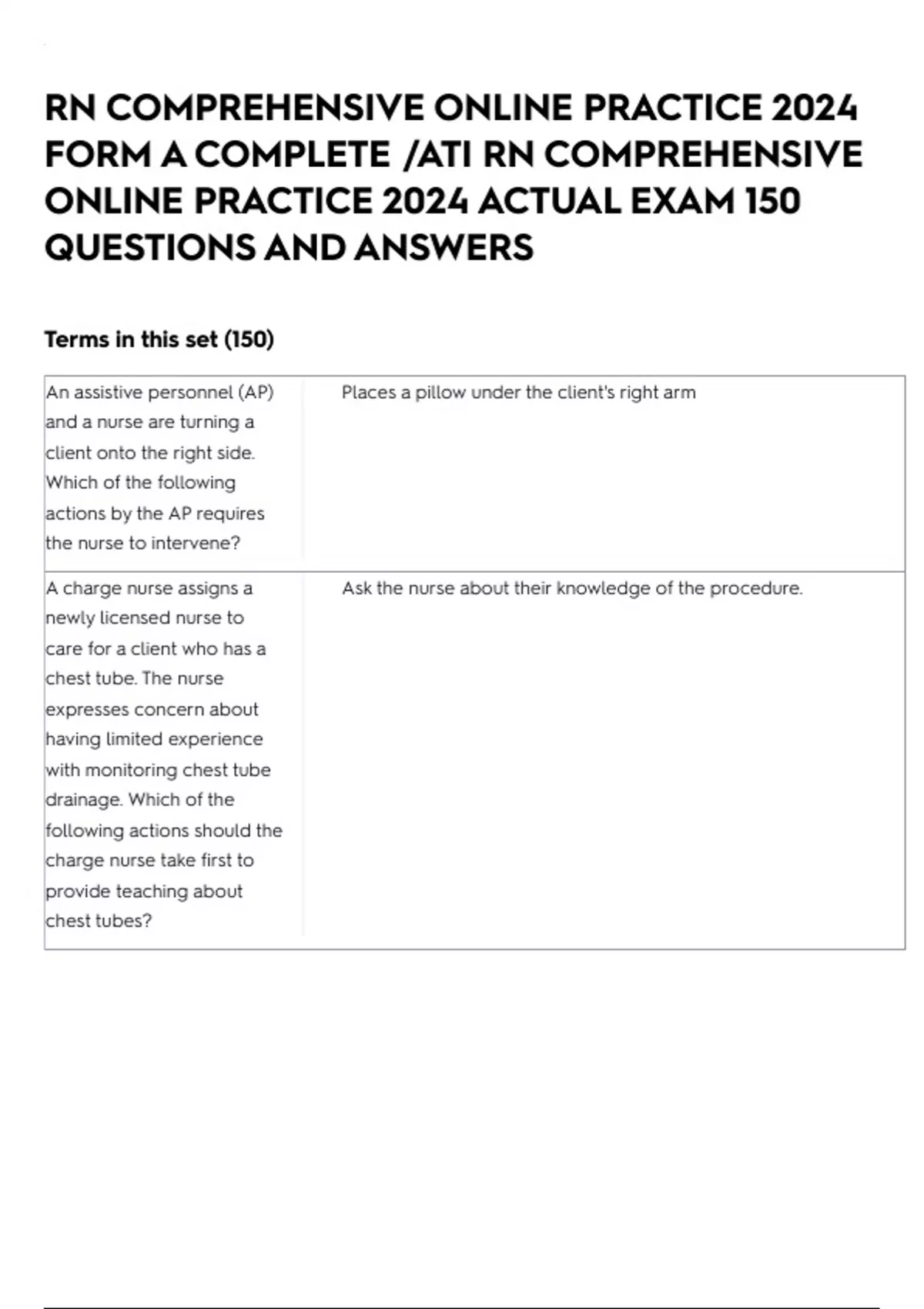 RN COMPREHENSIVE ONLINE PRACTICE 2024 FORM A COMPLETE /ATI RN ...
