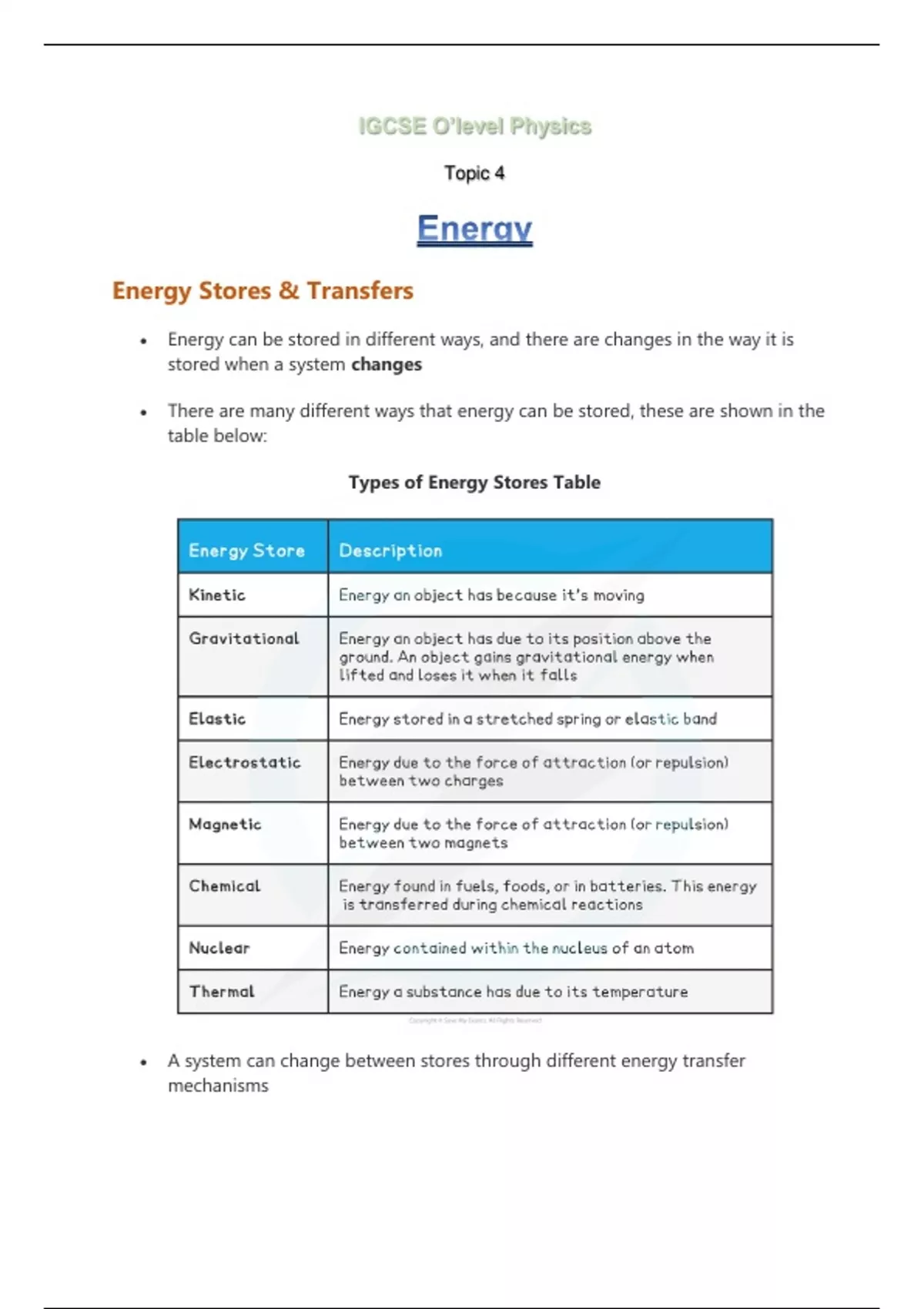 ENERGY AND ITS RESOURCES - IGCSE Physics - Stuvia US