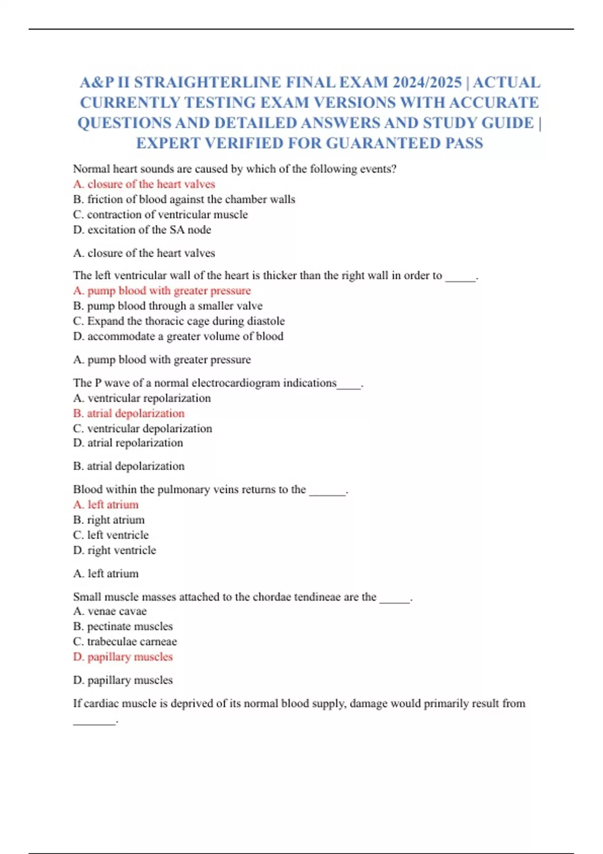 A&P II STRAIGHTERLINE FINAL EXAM 2024/2025 | ACTUAL CURRENTLY TESTING ...