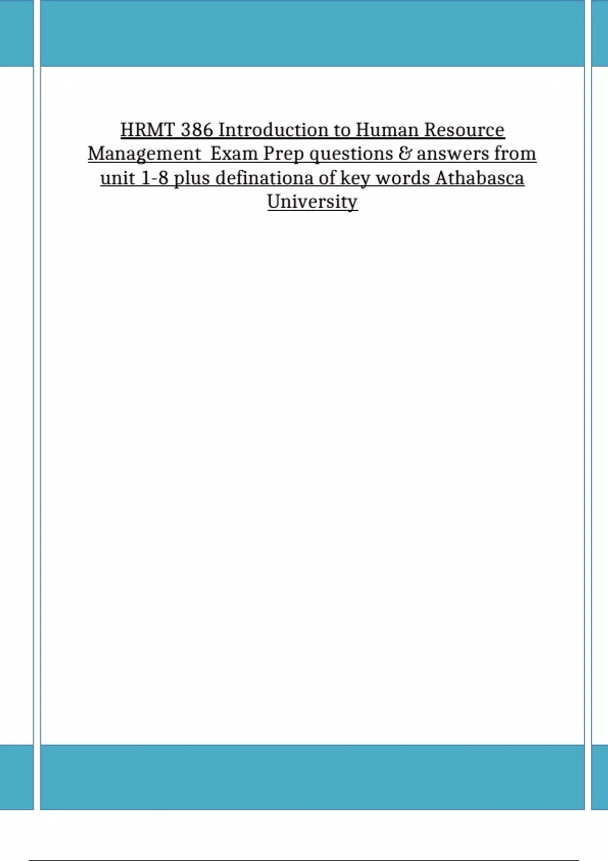 HRMT 386 Introduction to Human Resource Management Exam Prep tips ...