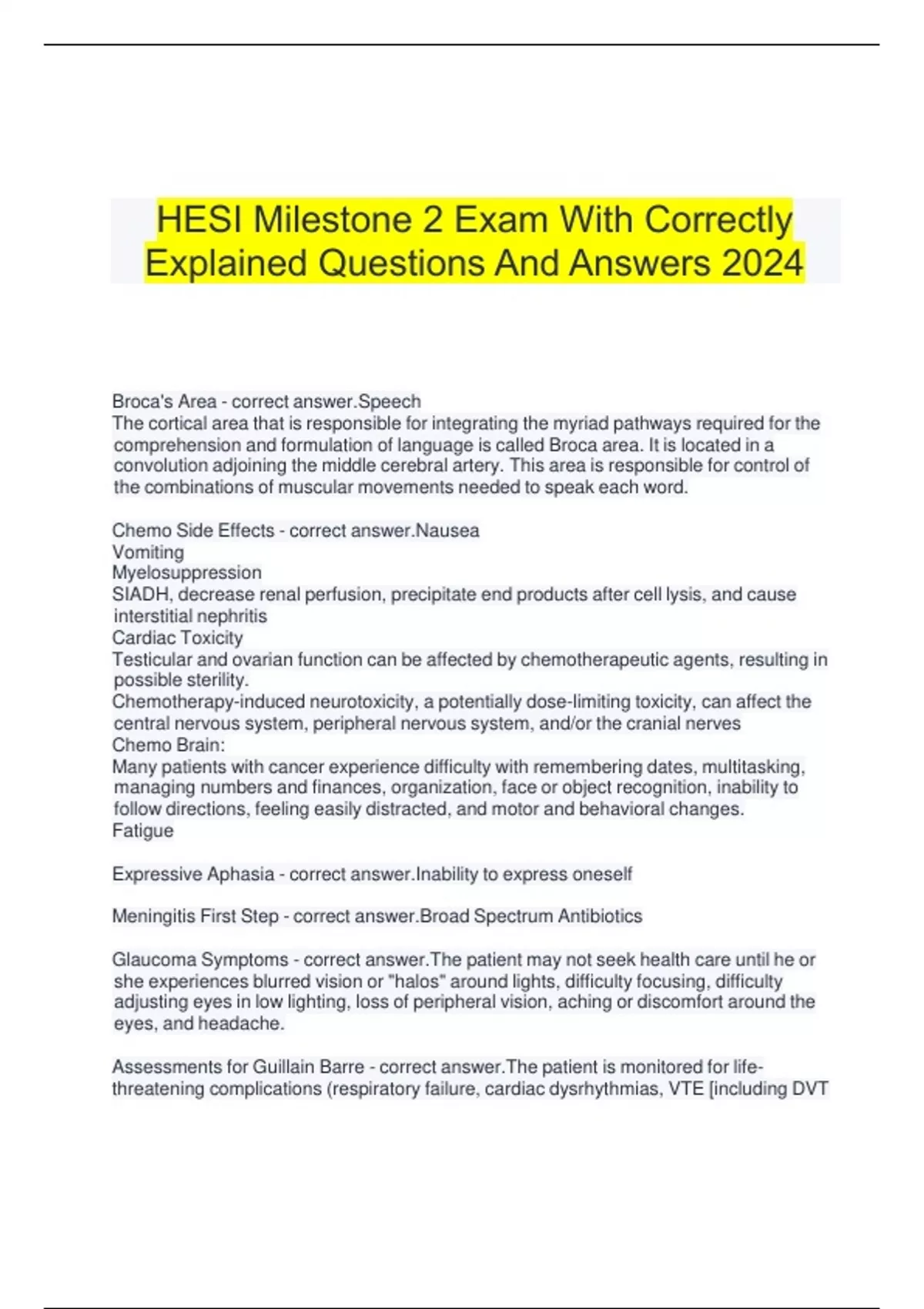 HESI Milestone 2 Exam With Correctly Explained Questions And Answers ...