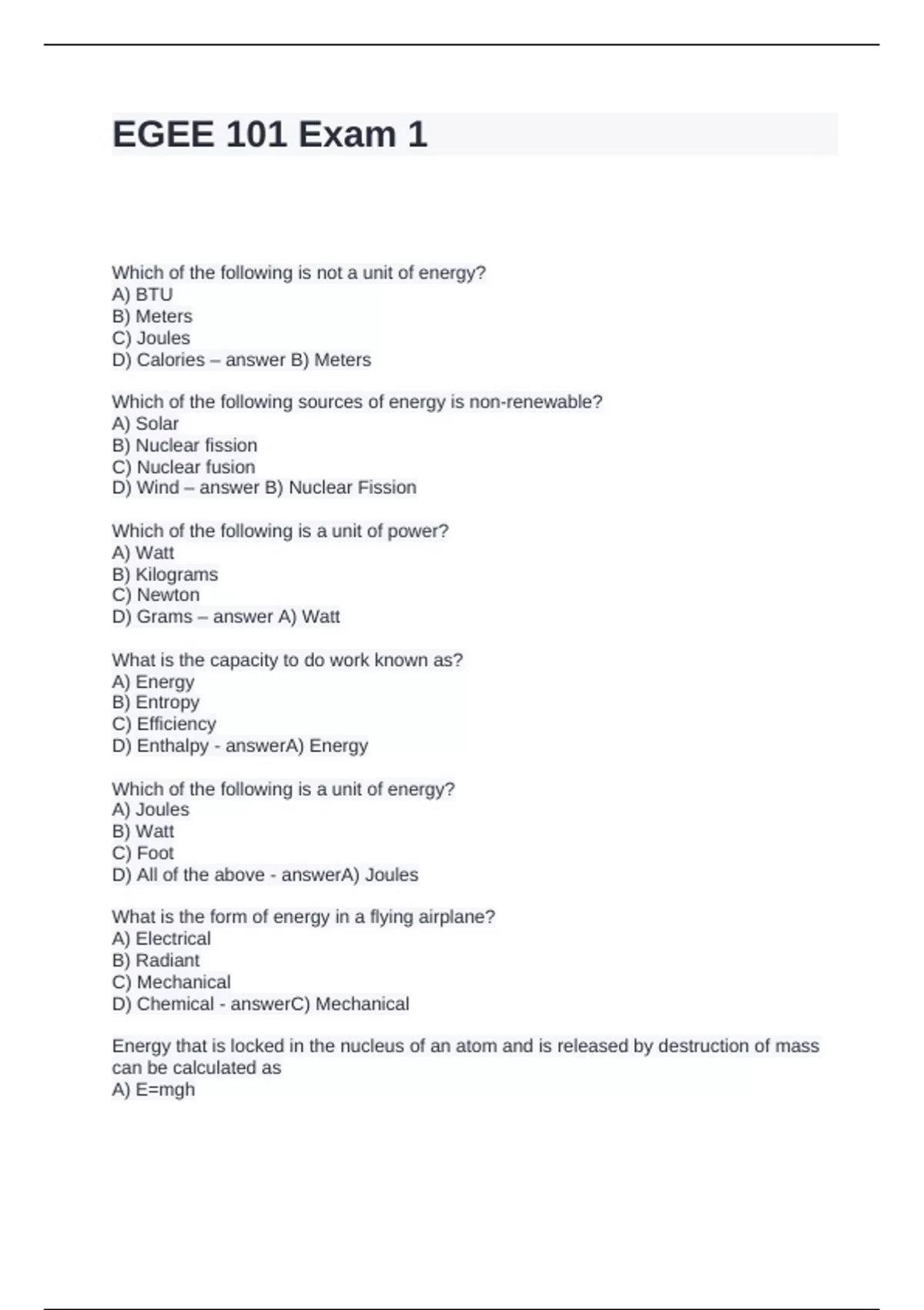 EGEE 101 Exam 1 Questions and Answers 2024 - EGEE - Stuvia US