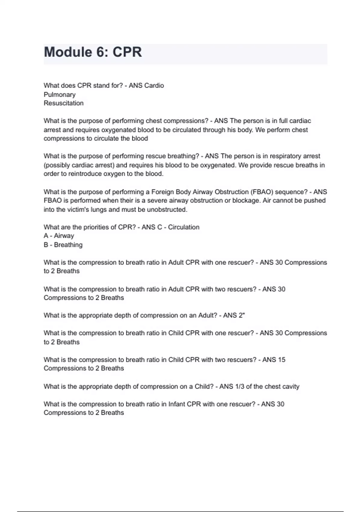 Module 6: CPR Exam 2024/2025 Questions With Completed & verified ...