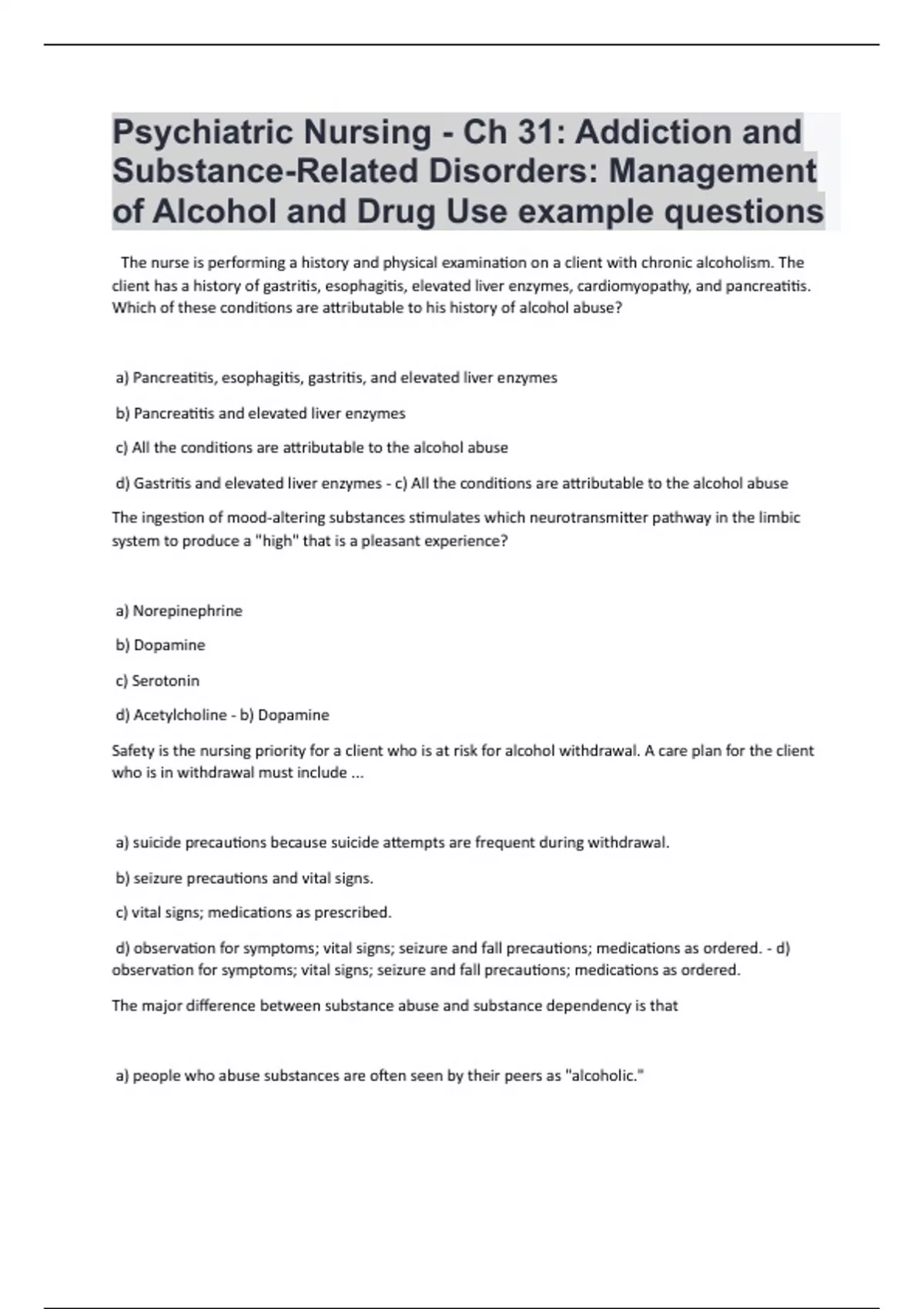 Psychiatric Nursing - Ch 31: Addiction and Substance-Related Disorders ...