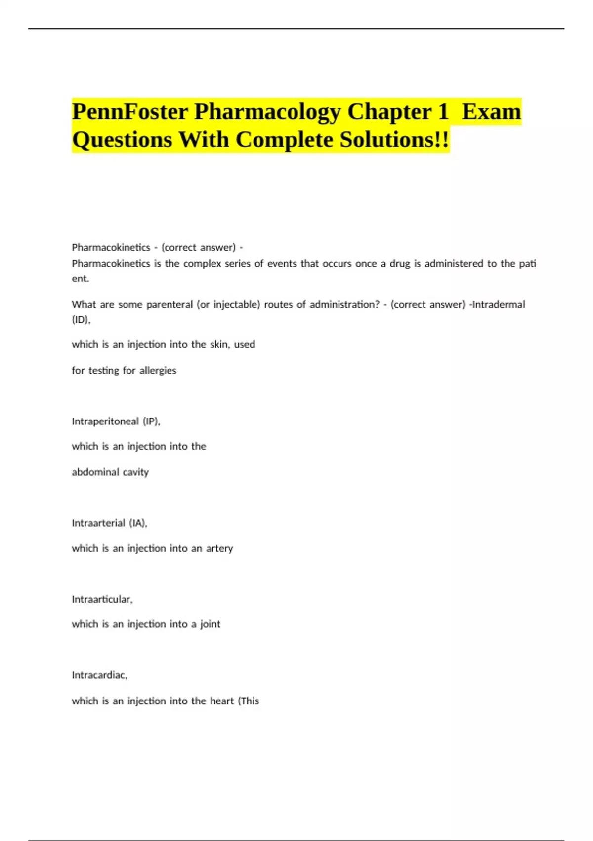 PennFoster Pharmacology Chapter 1 Exam Questions With Complete ...