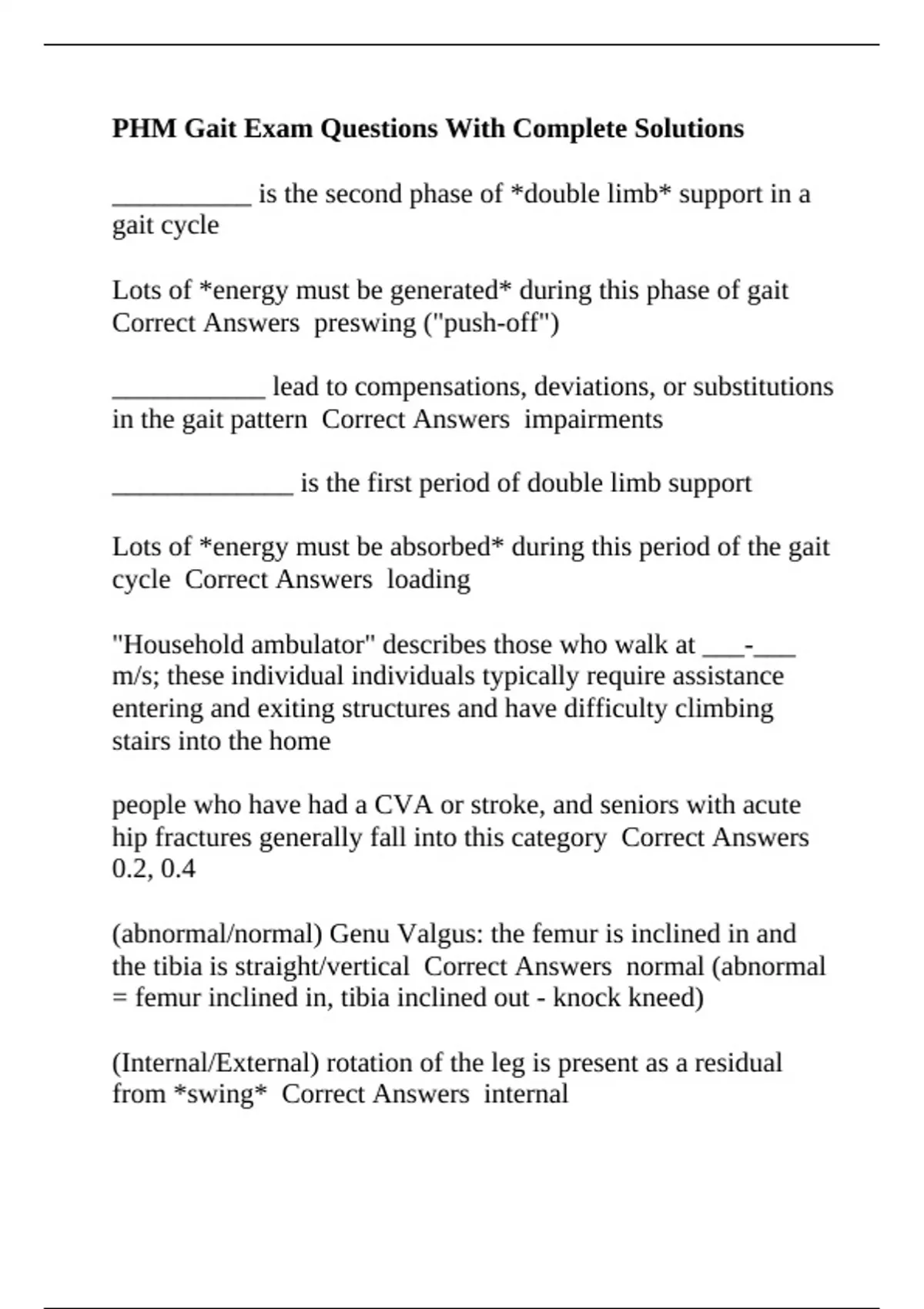 PHM Gait Exam Questions With Complete Solutions - PHM - Stuvia US