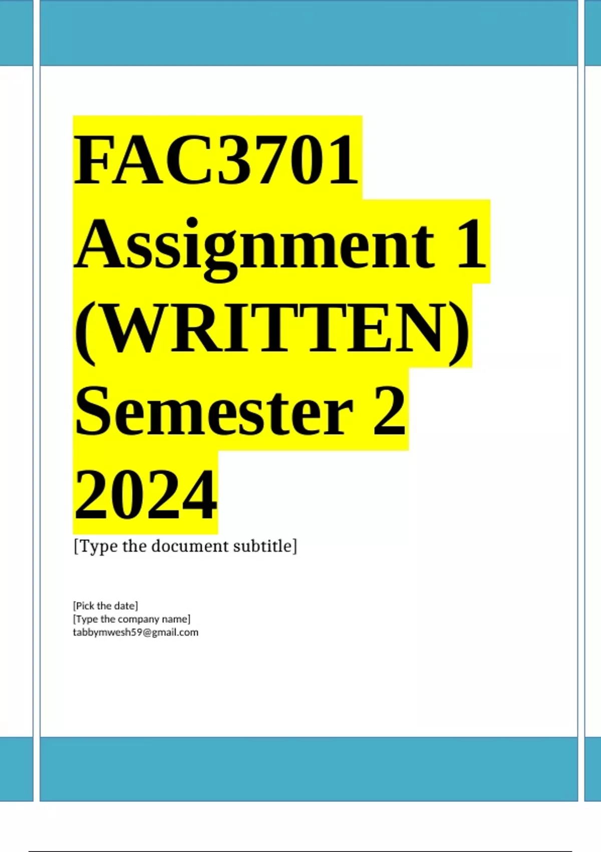 FAC3701 Assignment 1 (WRITTEN) Semester 2 2024 ;100 % TRUSTED workings ...
