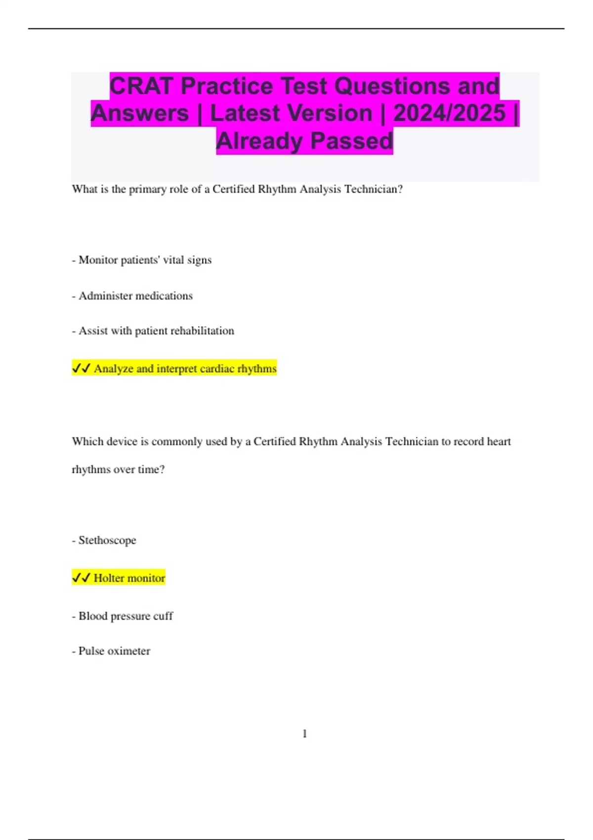 CRAT Practice Test Questions and Answers | Latest Version | 2024/2025 ...