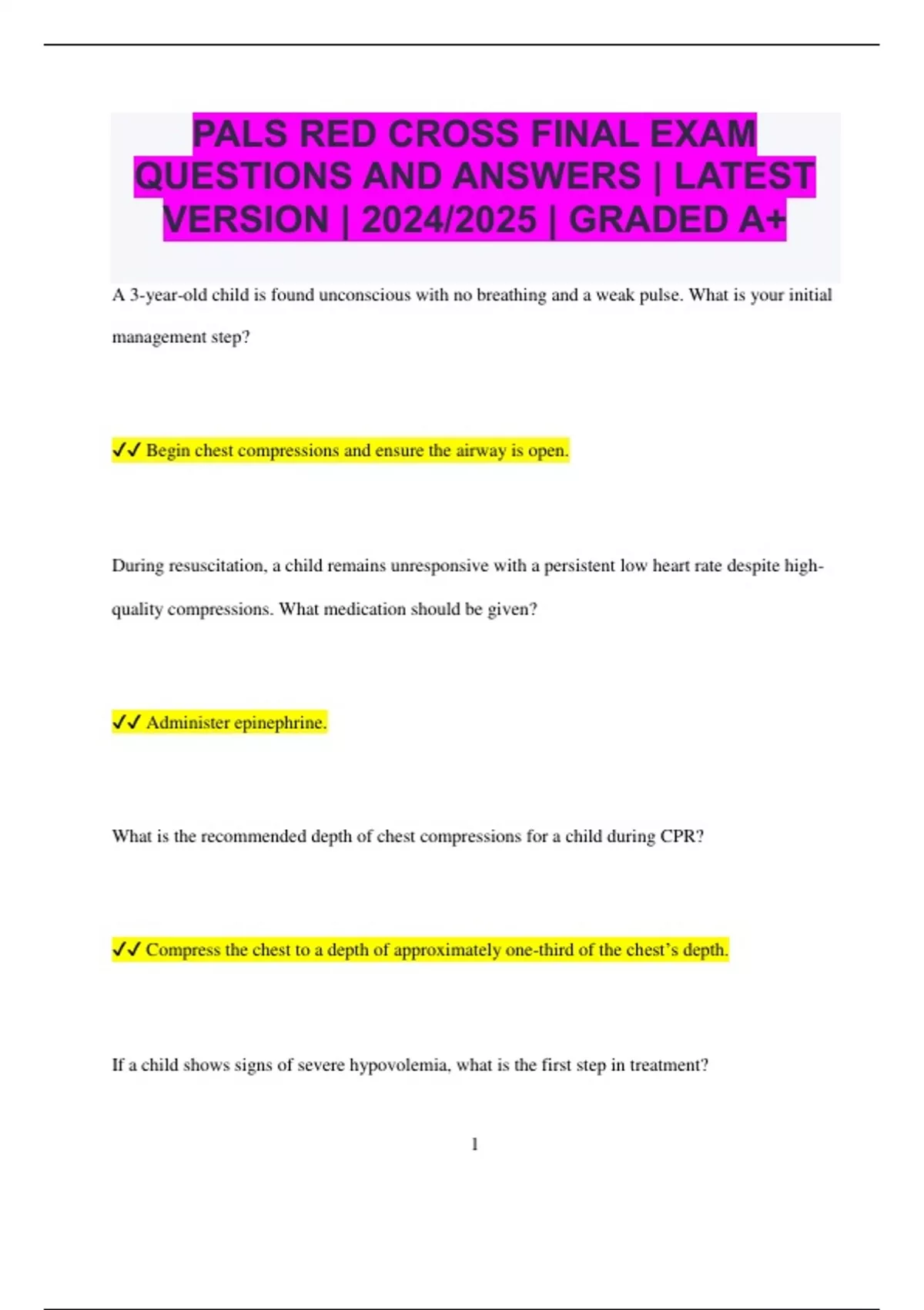 PALS RED CROSS FINAL EXAM QUESTIONS AND ANSWERS | LATEST VERSION | 2024 ...