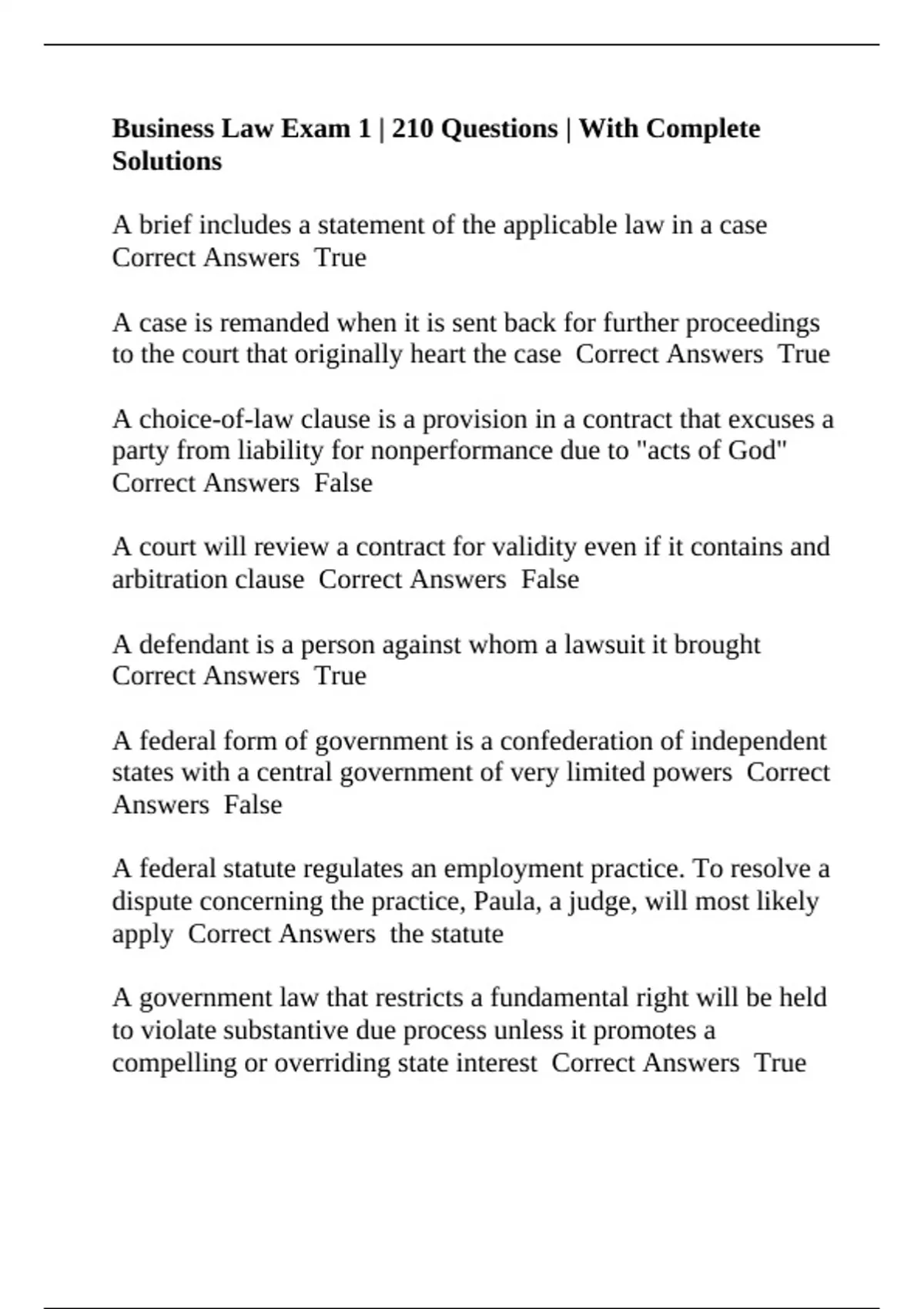 Business Law Exam 1 | 210 Questions | With Complete Solutions ...