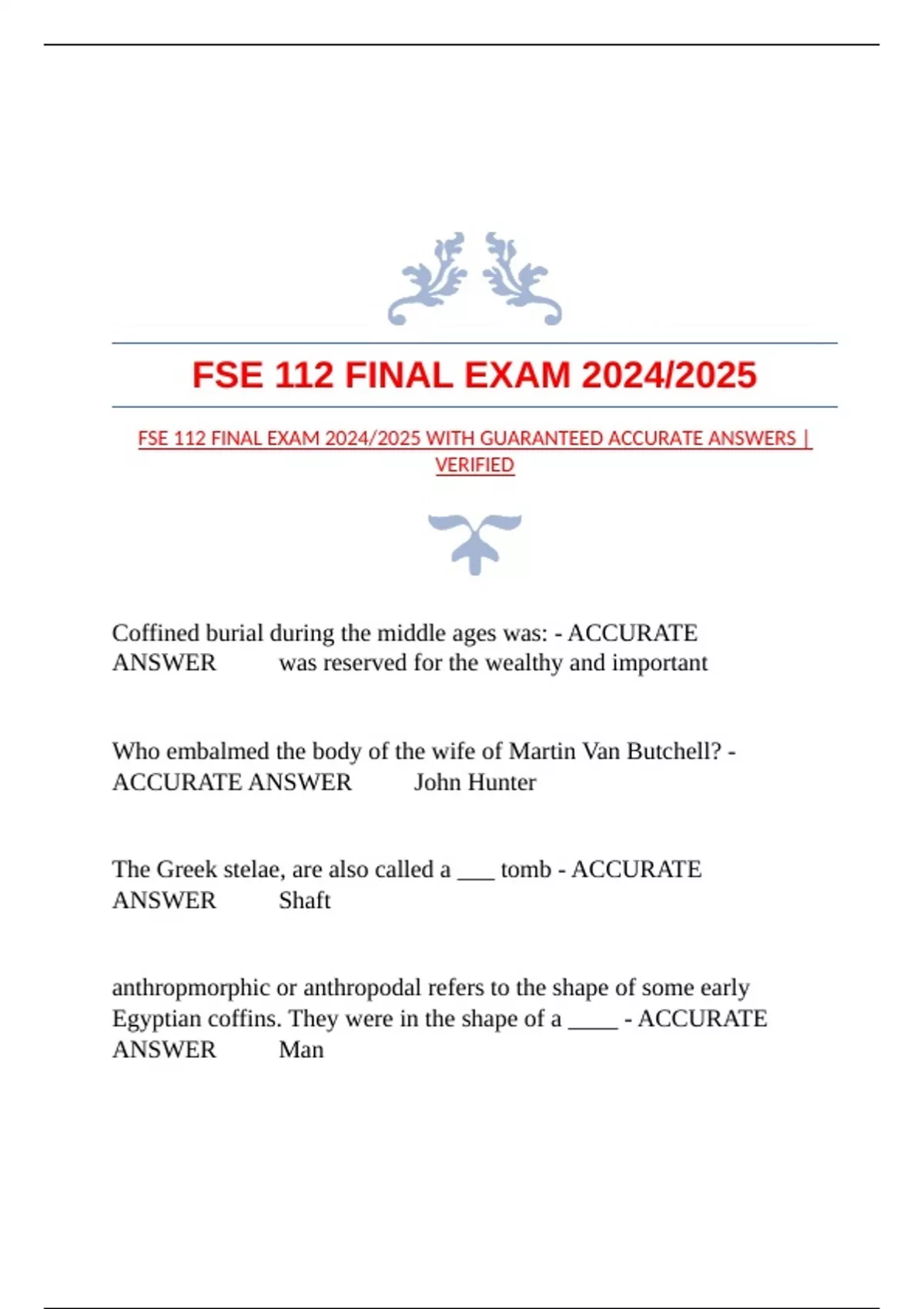 FSE 112 FINAL EXAM 2024/2025 WITH GUARANTEED ACCURATE ANSWERS |VERIFIED ...