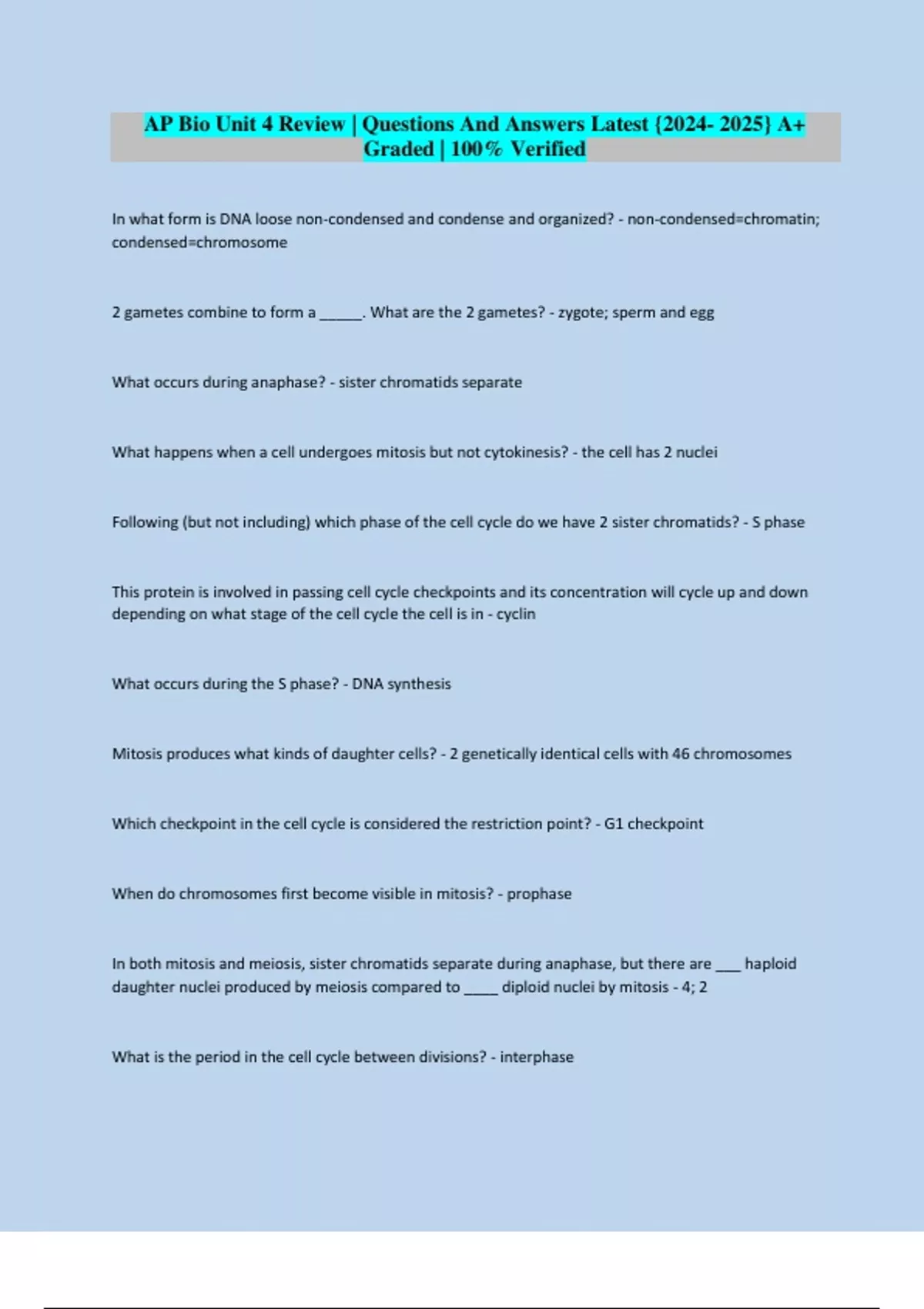 AP Bio Unit 4 Review | Questions And Answers Latest {} A+ Graded | 100% ...