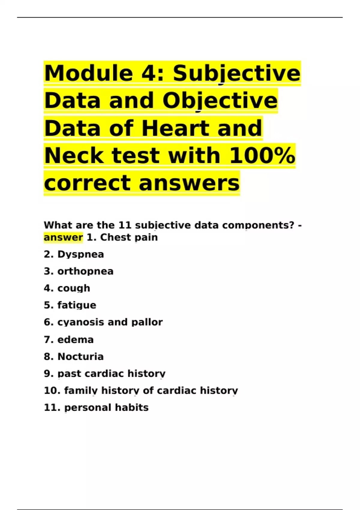 Module 4 Subjective Data and Objective Data of Heart and Neck - Shadow ...