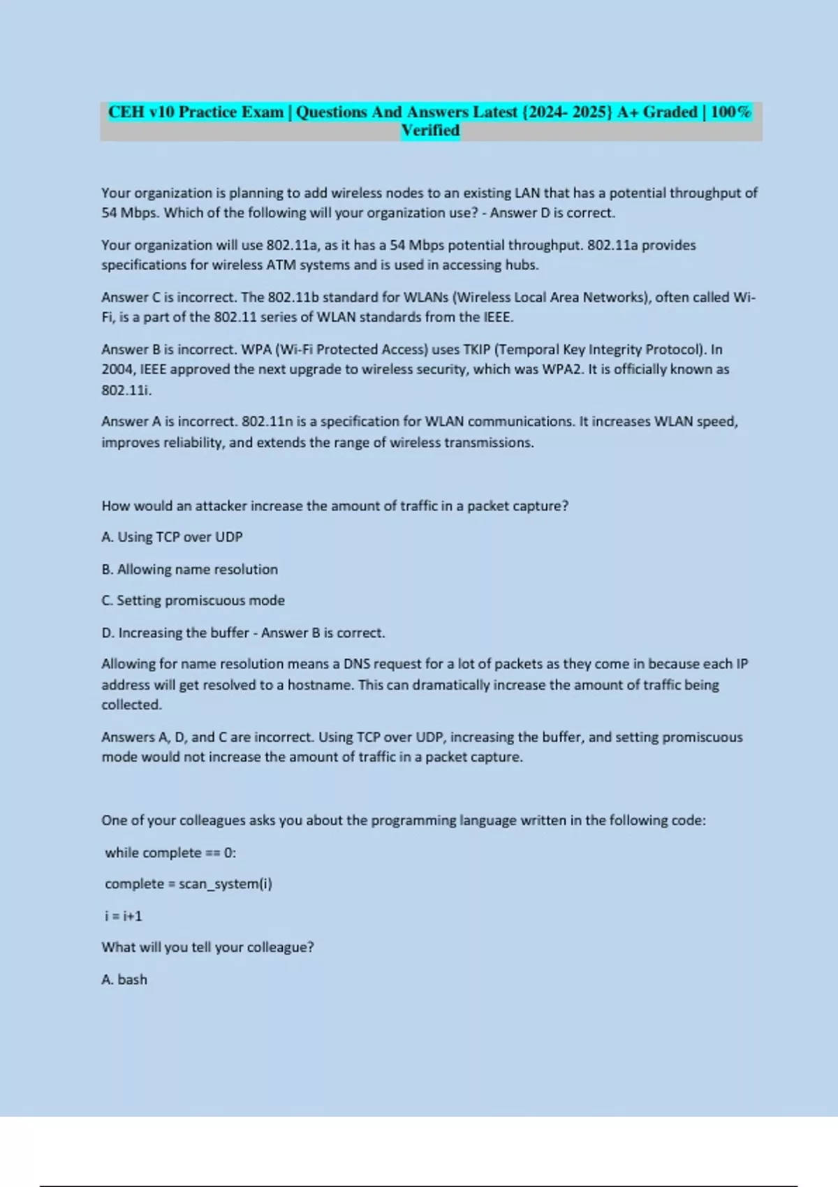 CEH v10 Practice Exam | Questions And Answers Latest {} A+ Graded | 100 ...