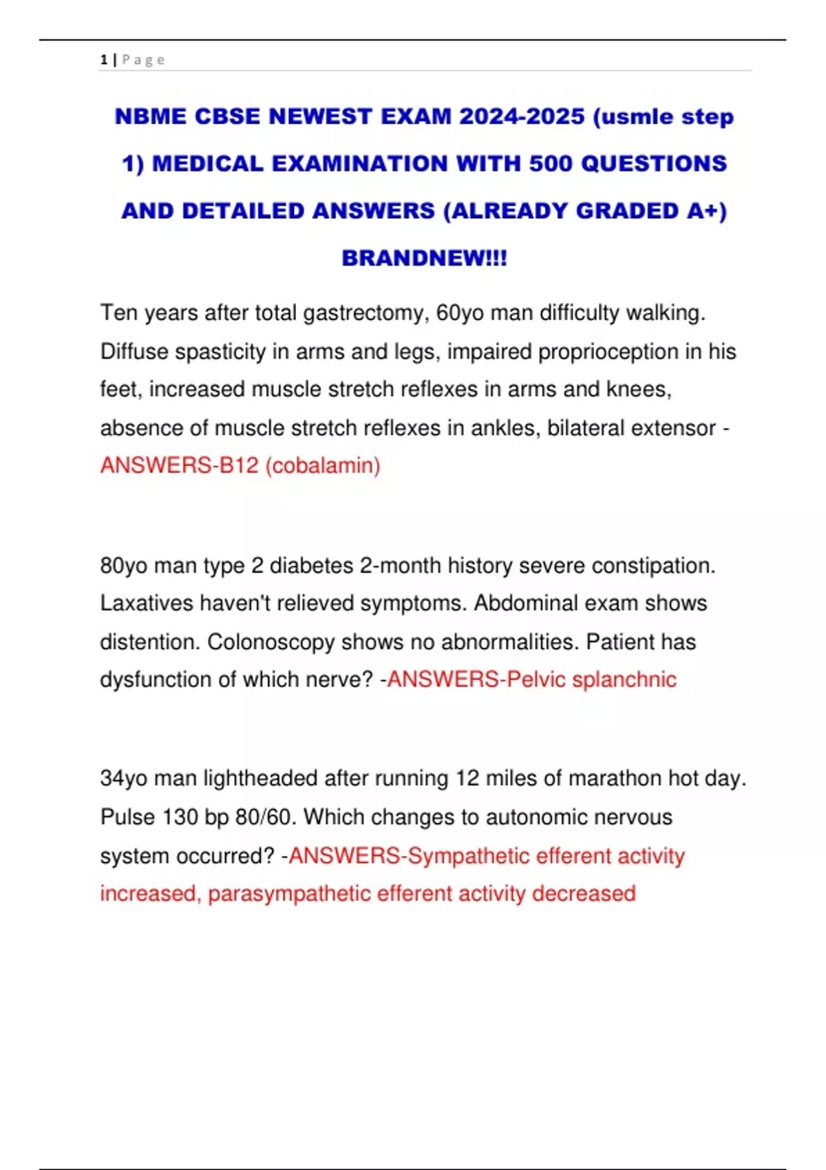 NBME CBSE NEWEST EXAM (usmle step 1) MEDICAL EXAMINATION WITH 500 ...