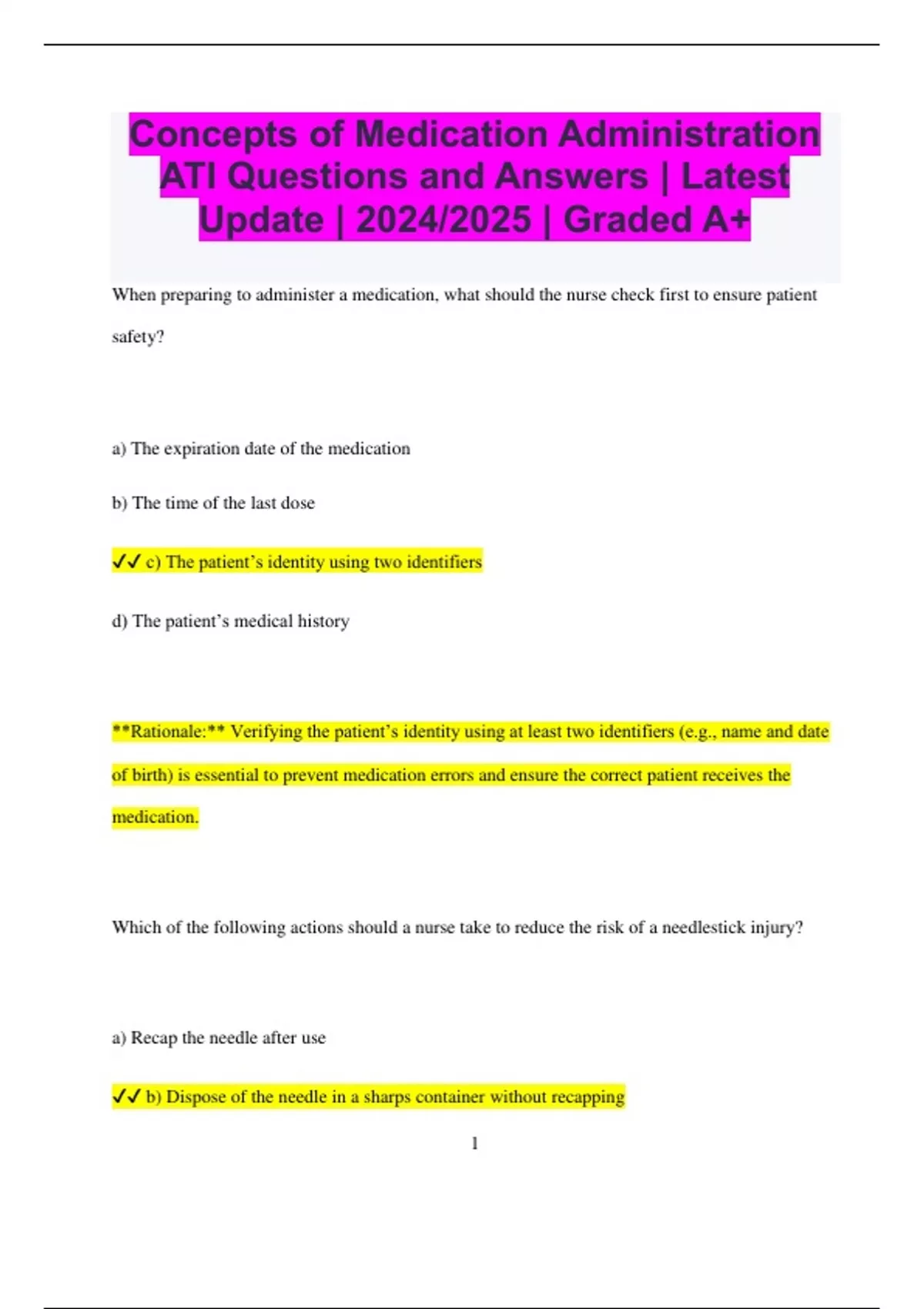 Concepts of Medication Administration ATI Questions and Answers ...