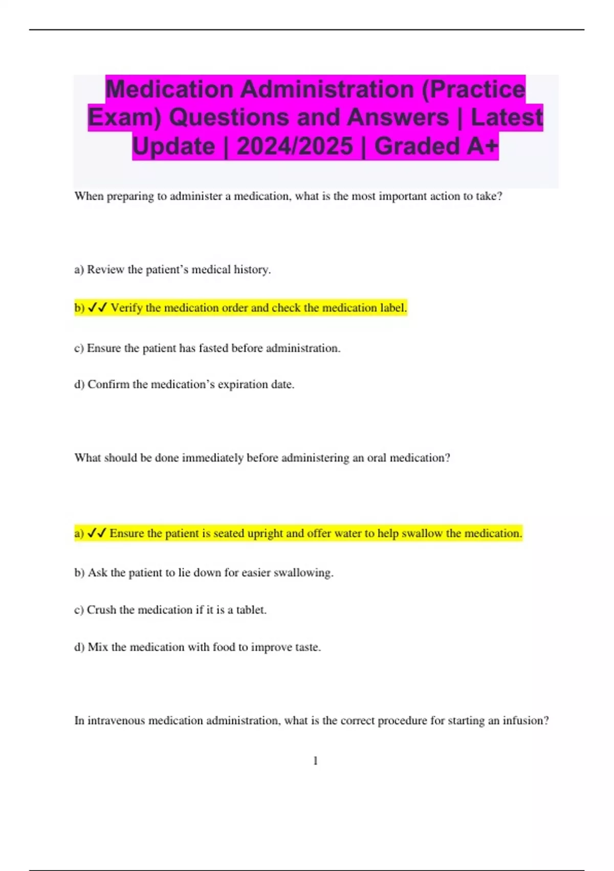 Medication Administration Practice Exam Questions And Answers Latest Update 2024 2025