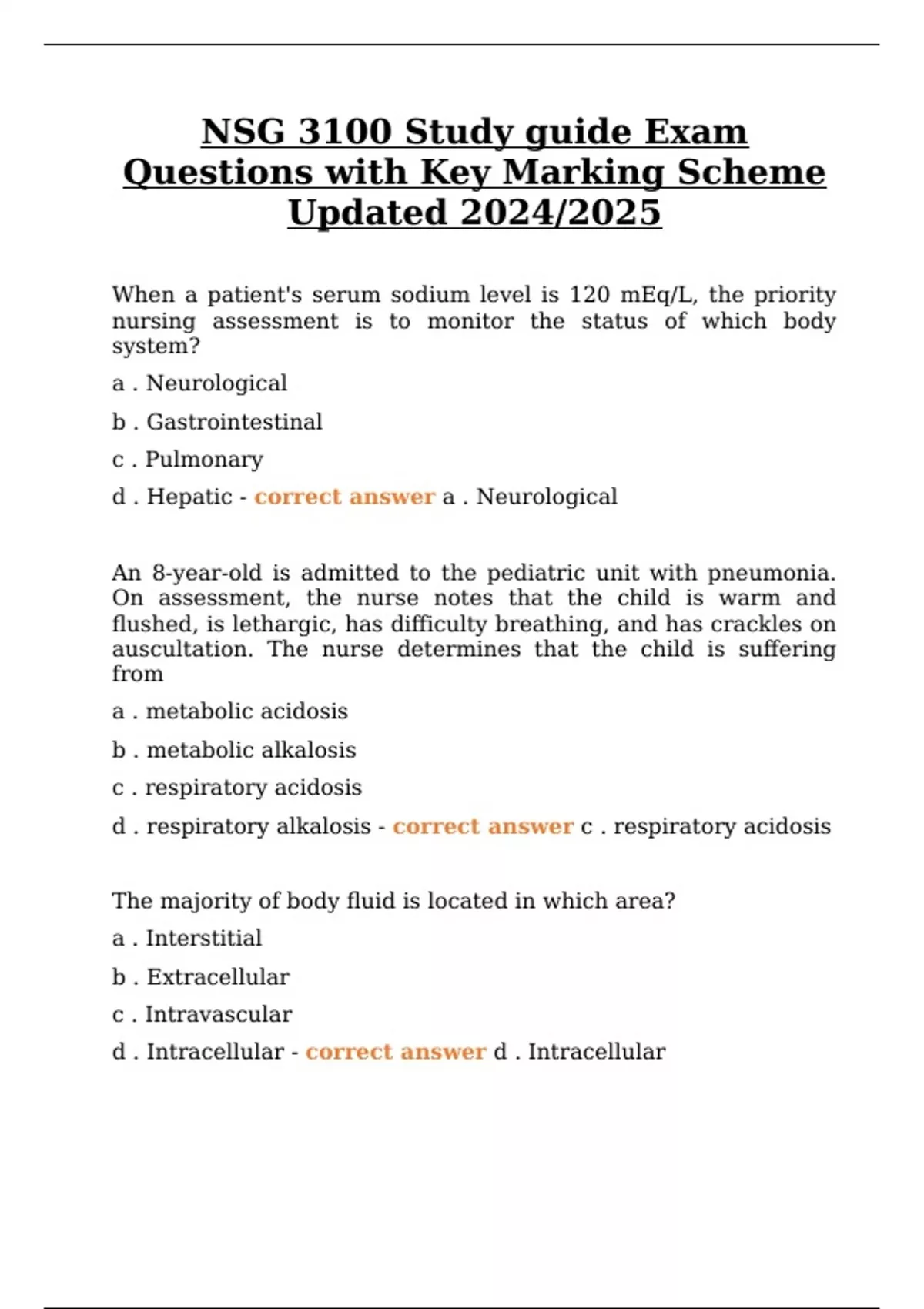 NSG 3100 Study guide Exam Questions with Key Marking Scheme Updated ...