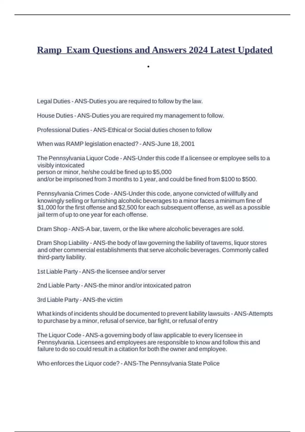 Ramp Exam Questions and Answers 2024 Latest Updated. - Ramp - Stuvia US