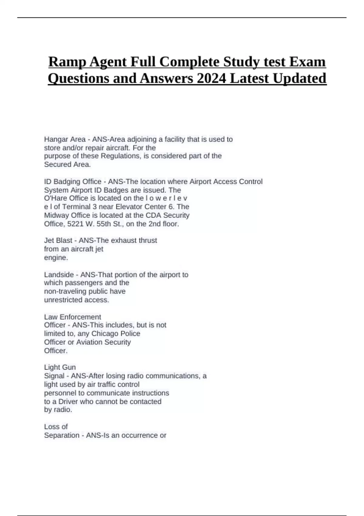 Ramp Agent Full Complete Study test Exam Questions and Answers 2024 ...