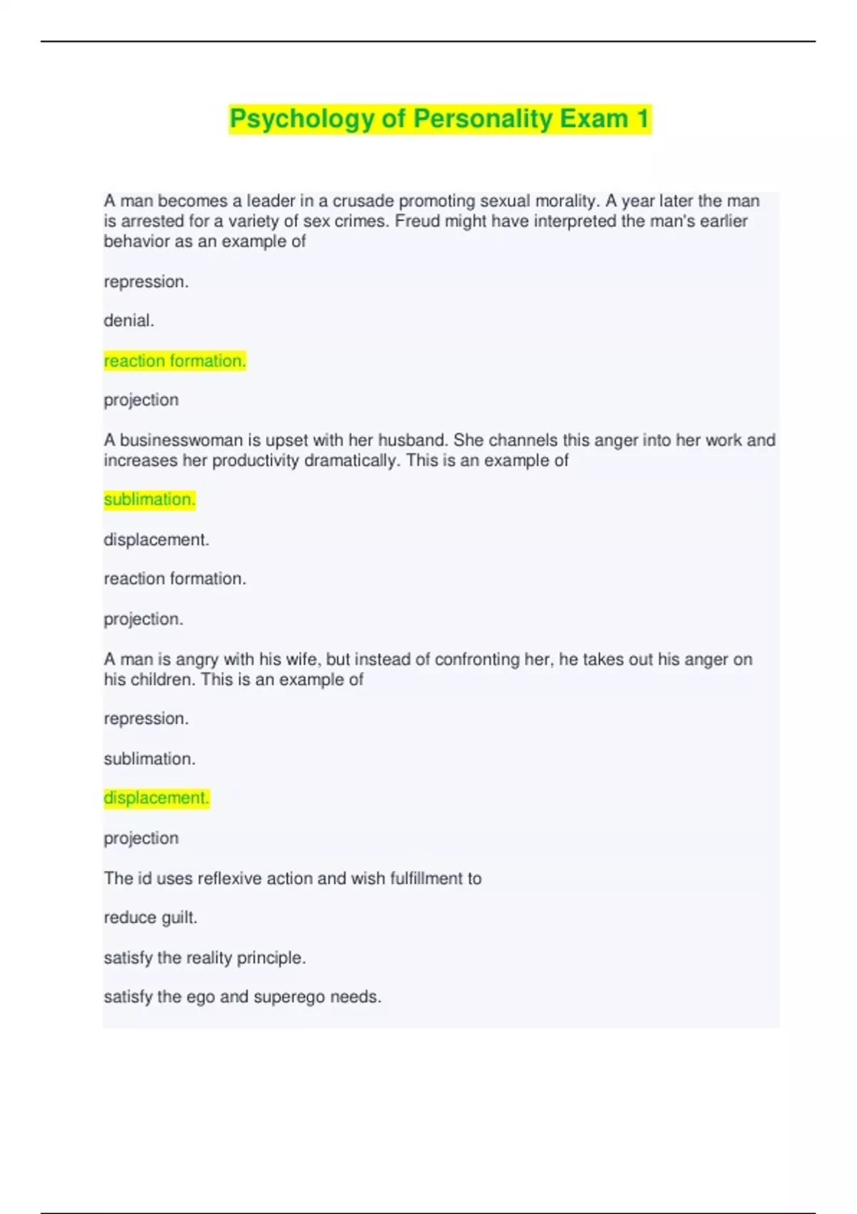 2024/2025 Psychology of Personality Exam 1 | Verified with 100% Correct ...