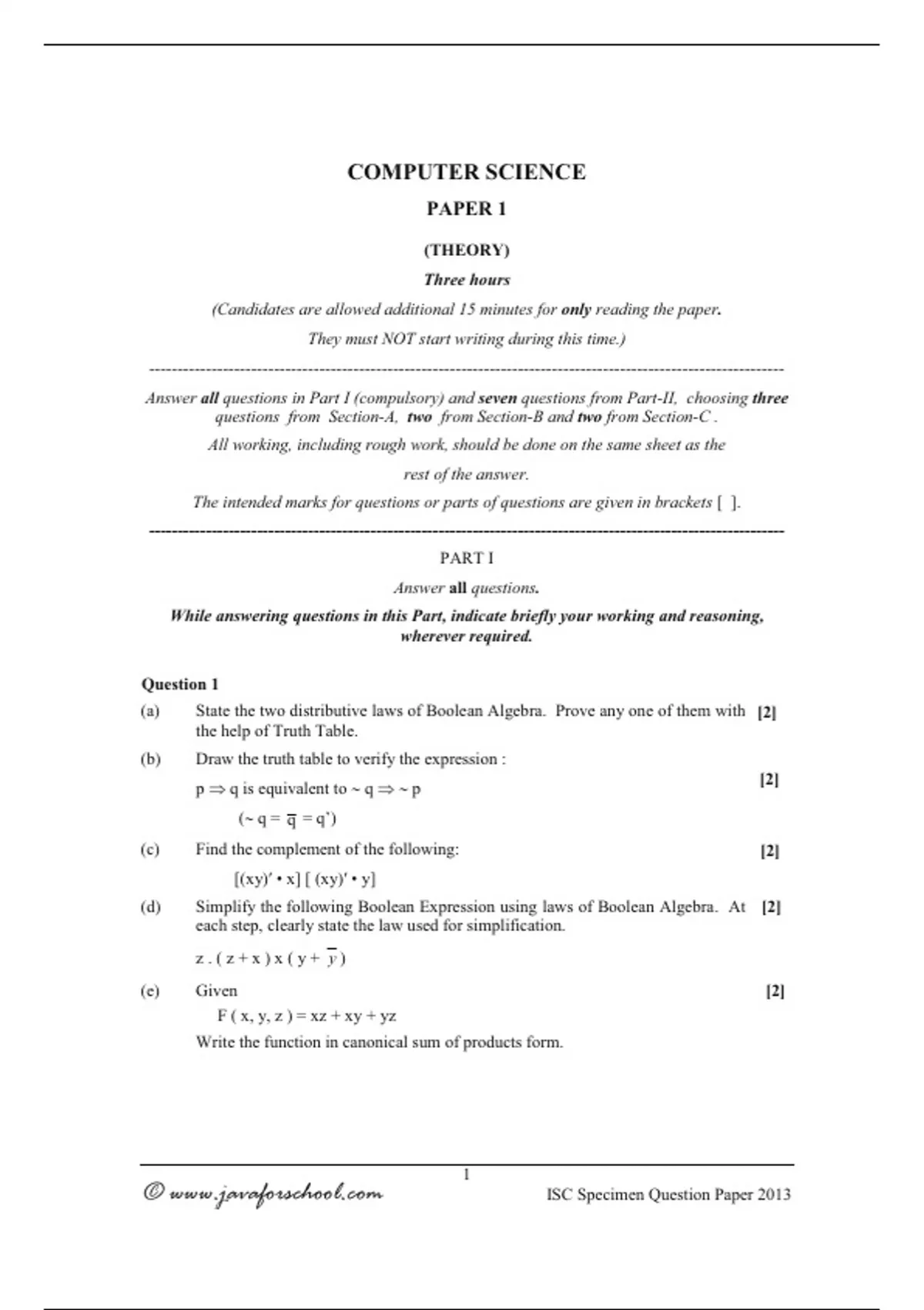 ICSE – Class XII – Computer Science – Paper I – Theory – Sample Paper – Very useful for Students ...
