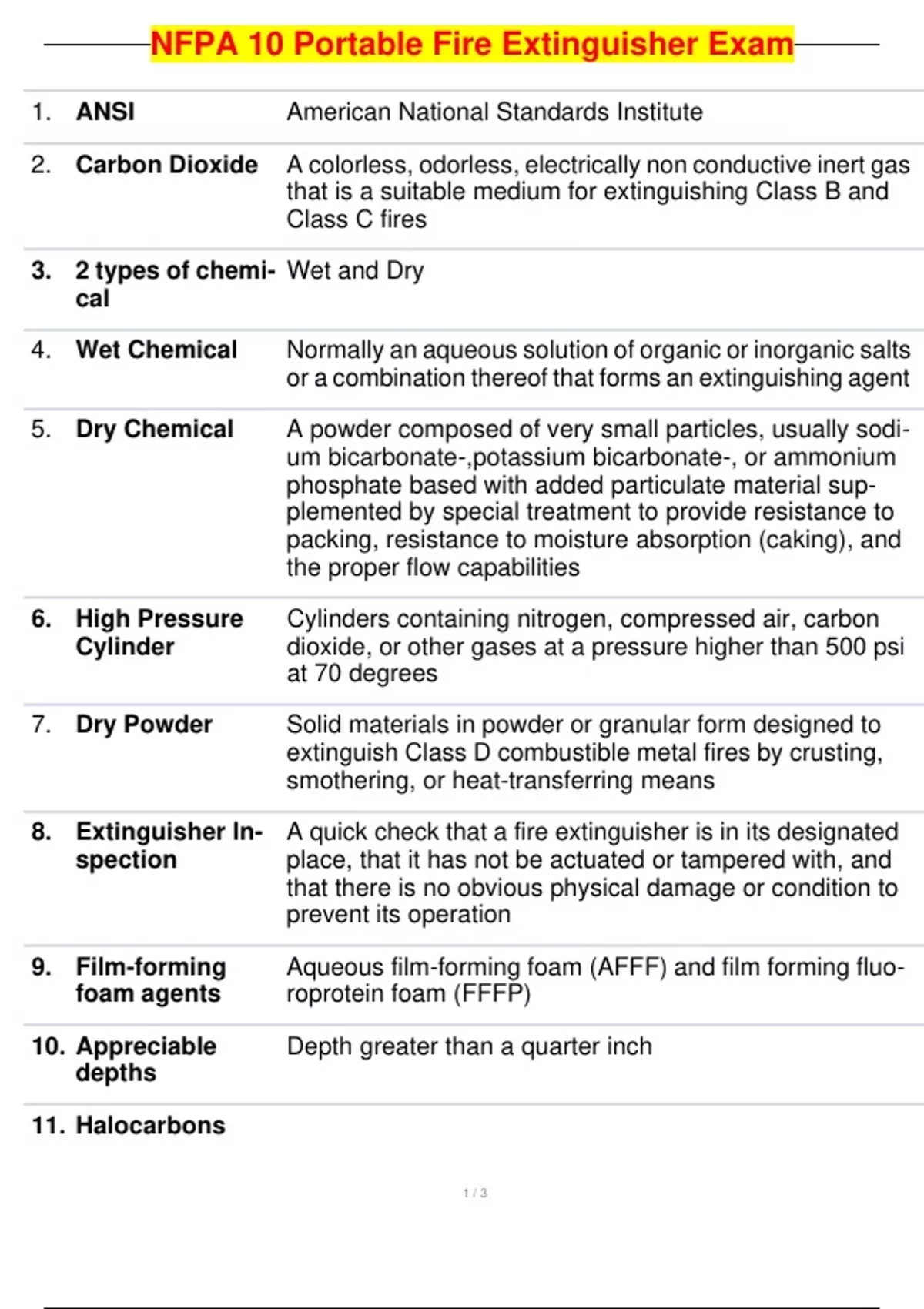 NFPA 10 Portable Fire Extinguisher Exam - NFPA 10 Portable Fire ...