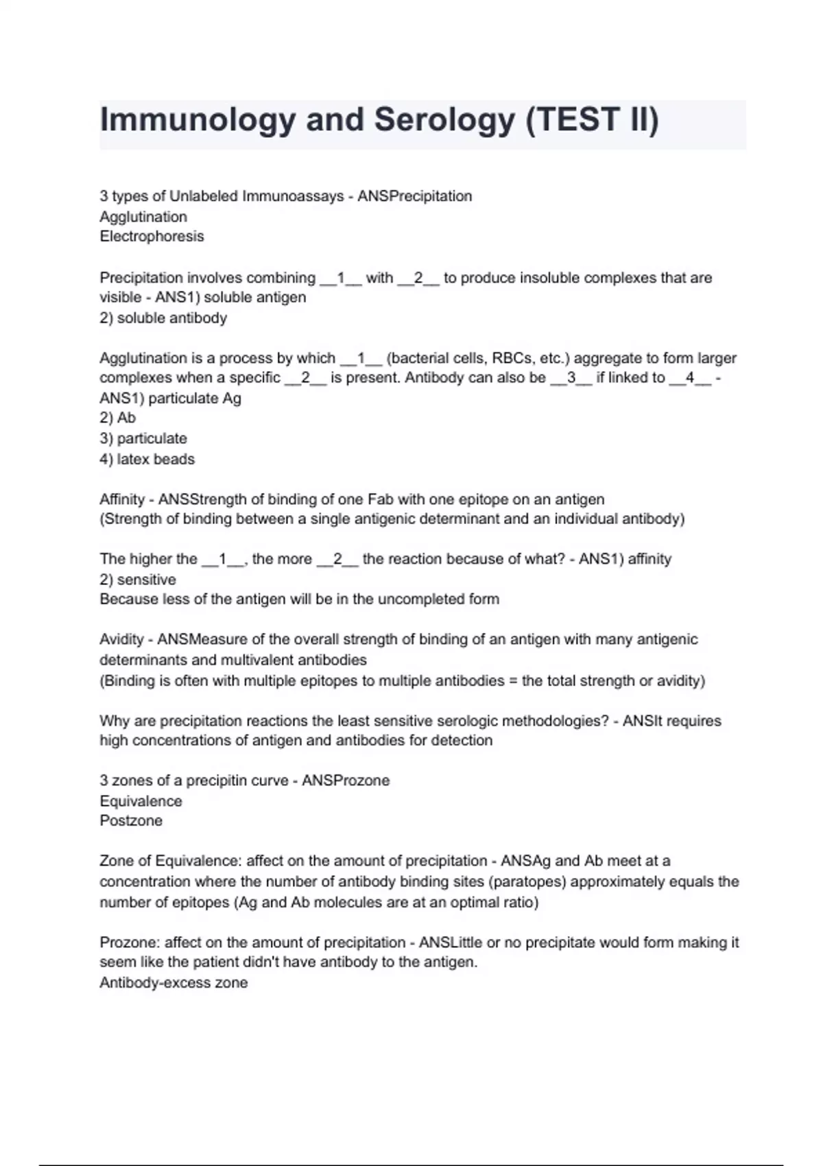 Immunology and Serology (TEST II) questions with correct answers 2024/ ...