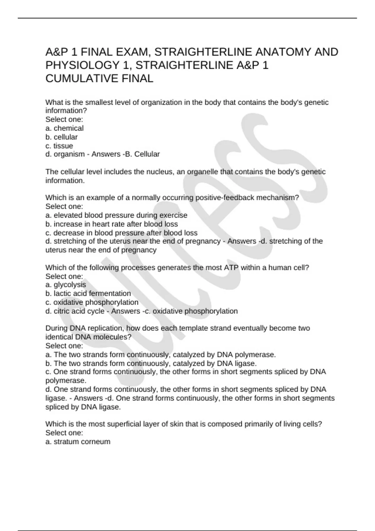 A&P 1 FINAL EXAM, STRAIGHTERLINE ANATOMY AND PHYSIOLOGY 1 ...