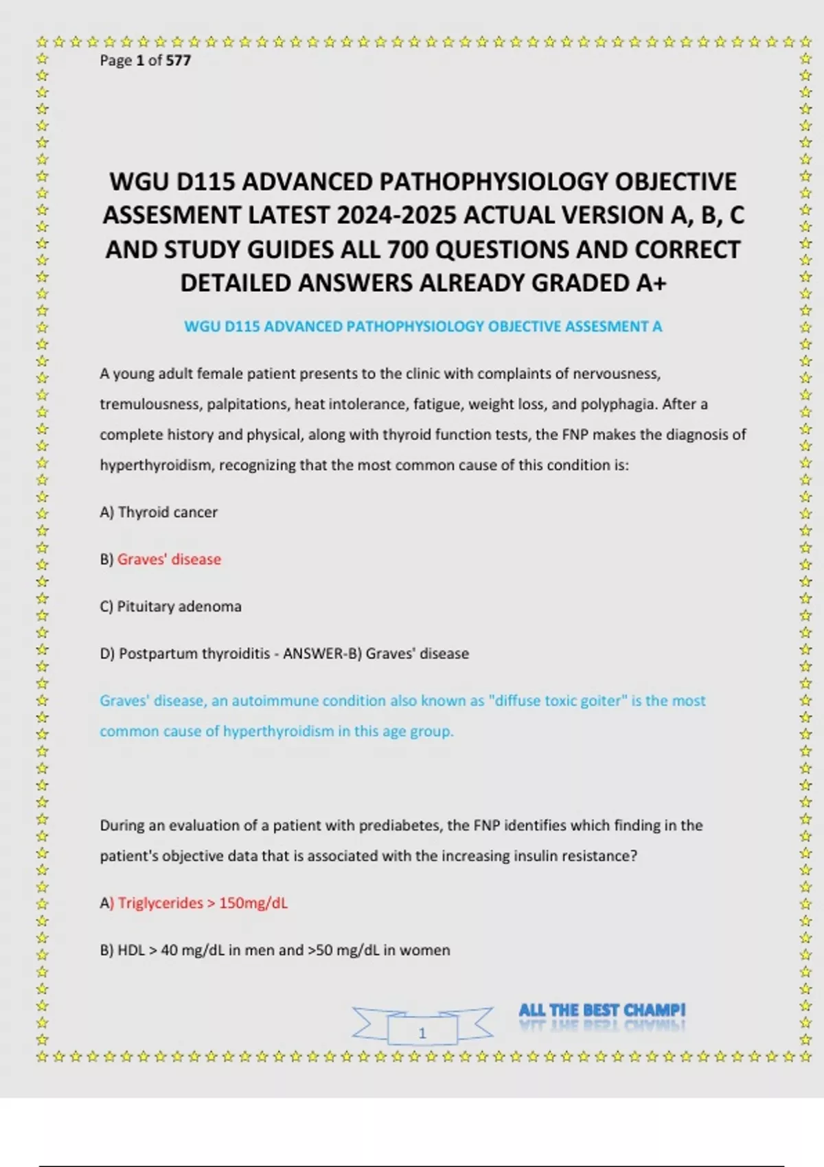 WGU D115 ADVANCED PATHOPHYSIOLOGY OBJECTIVE ASSESMENT LATEST ACTUAL ...