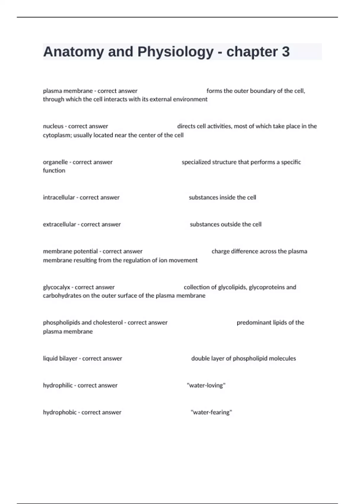 Anatomy and Physiology - chapter 3 Exam Questions With Correct Detailed ...