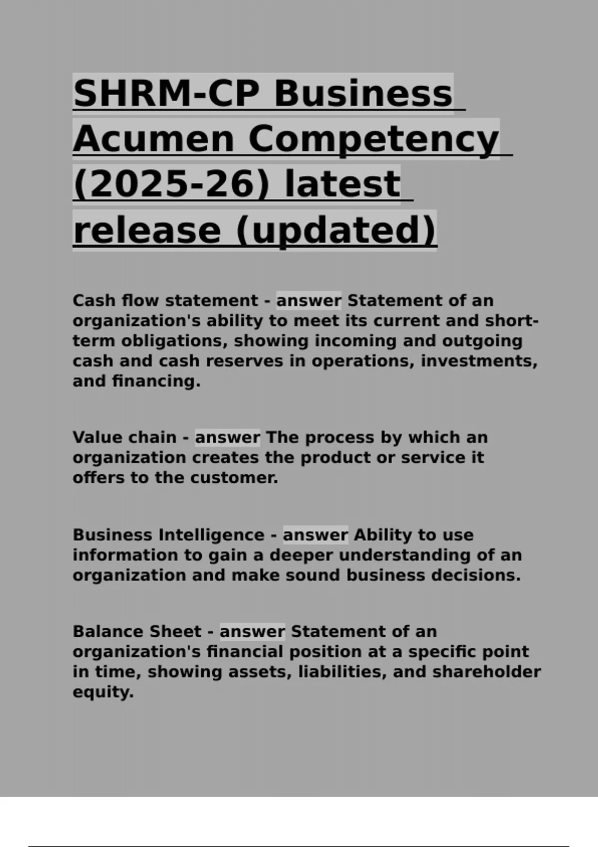 SHRM-CP Business Acumen Competency (2025-26) latest release (updated ...