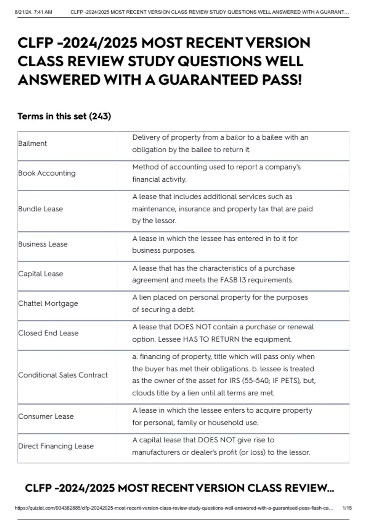 CLFP -2024/2025 MOST RECENT VERSION CLASS REVIEW STUDY QUESTIONS WELL ...