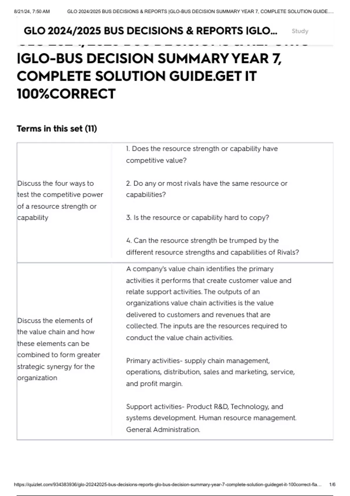 GLO 2024/2025 BUS DECISIONS & REPORTS |GLO-BUS DECISION SUMMARY YEAR 7, COMPLETE SOLUTION GUIDE ...