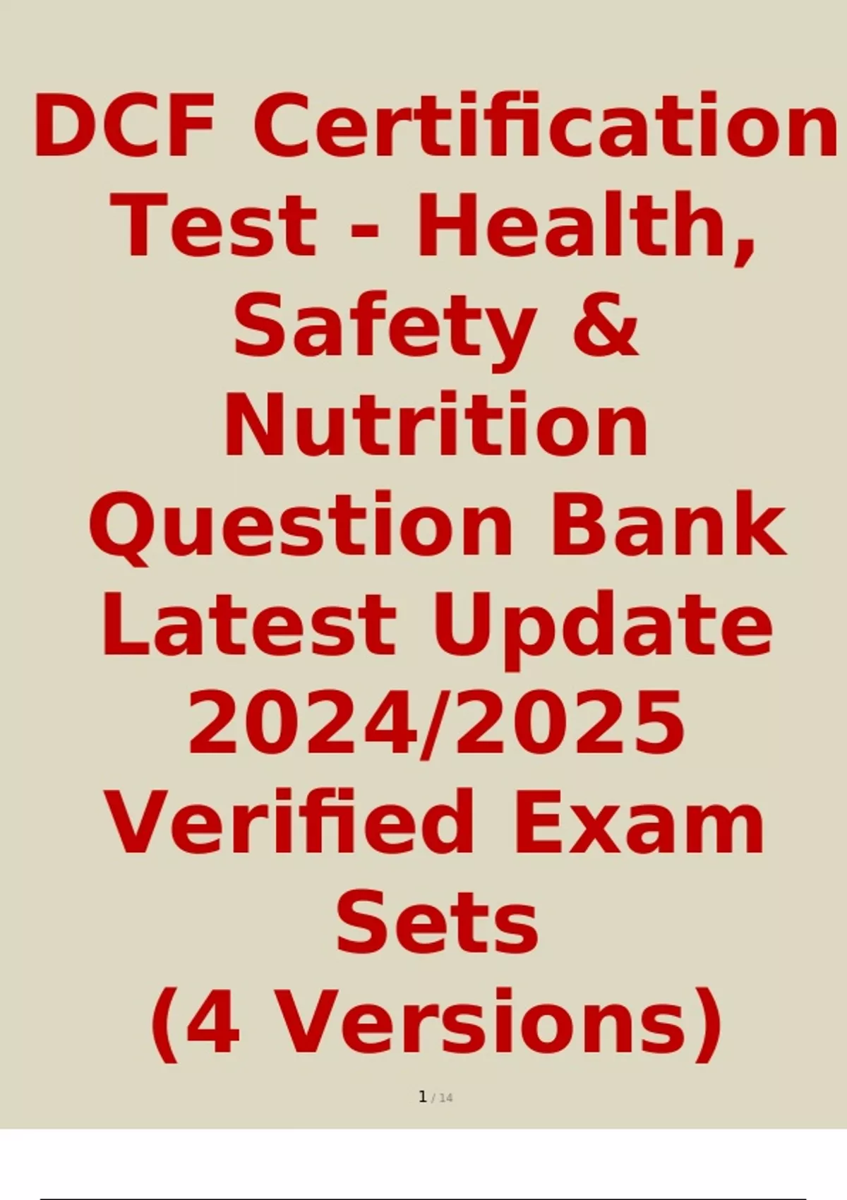 DCF Certification Test - Health, Safety & Nutrition Question Bank ...