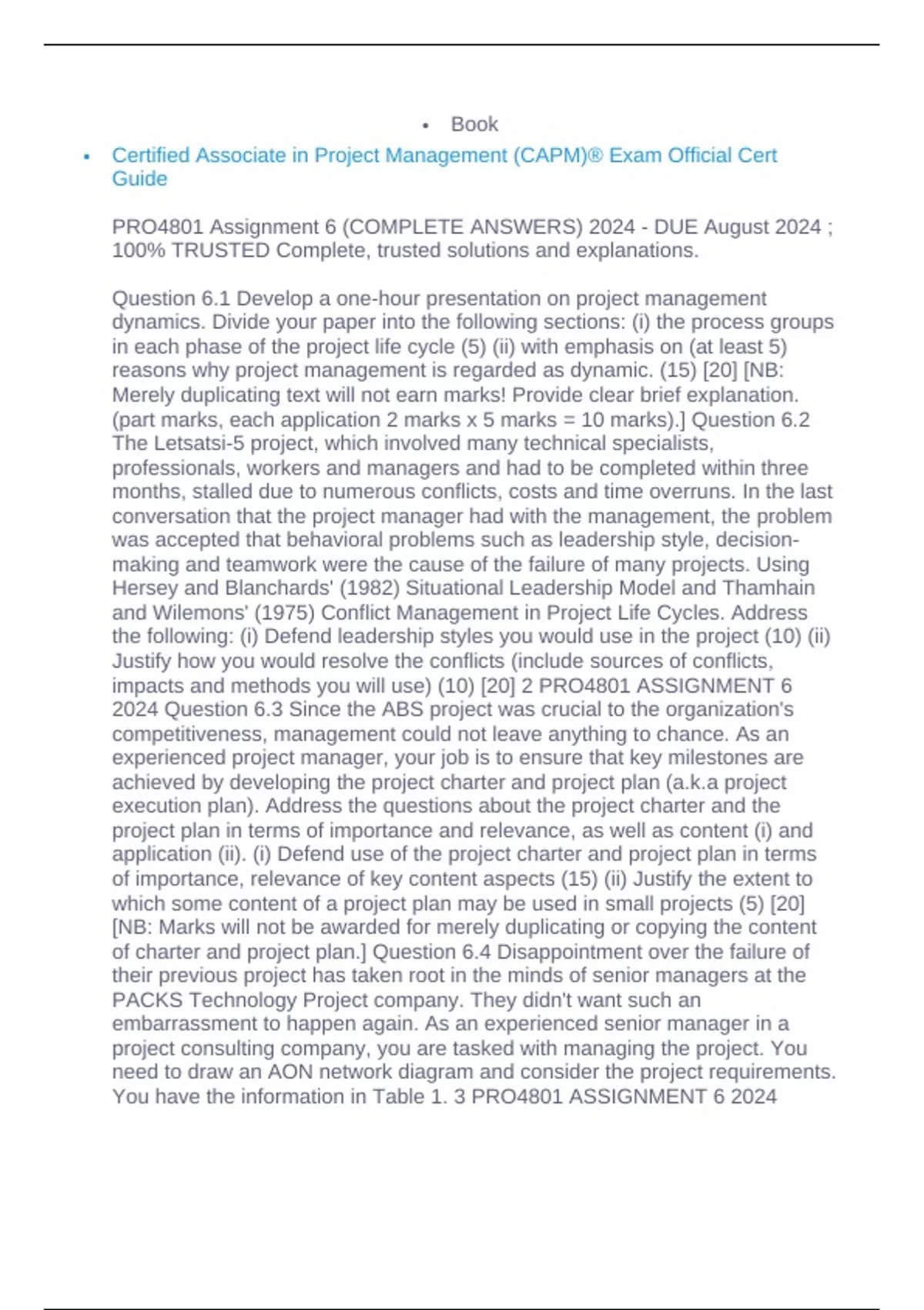 PRO4801 Assignment 6 (COMPLETE ANSWERS) 2024 - DUE August 2024 ; 100% ...