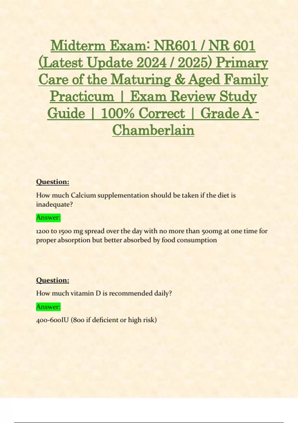 Midterm Exam: NR601 / NR 601 (Latest Update 2024 / 2025) Primary Care ...