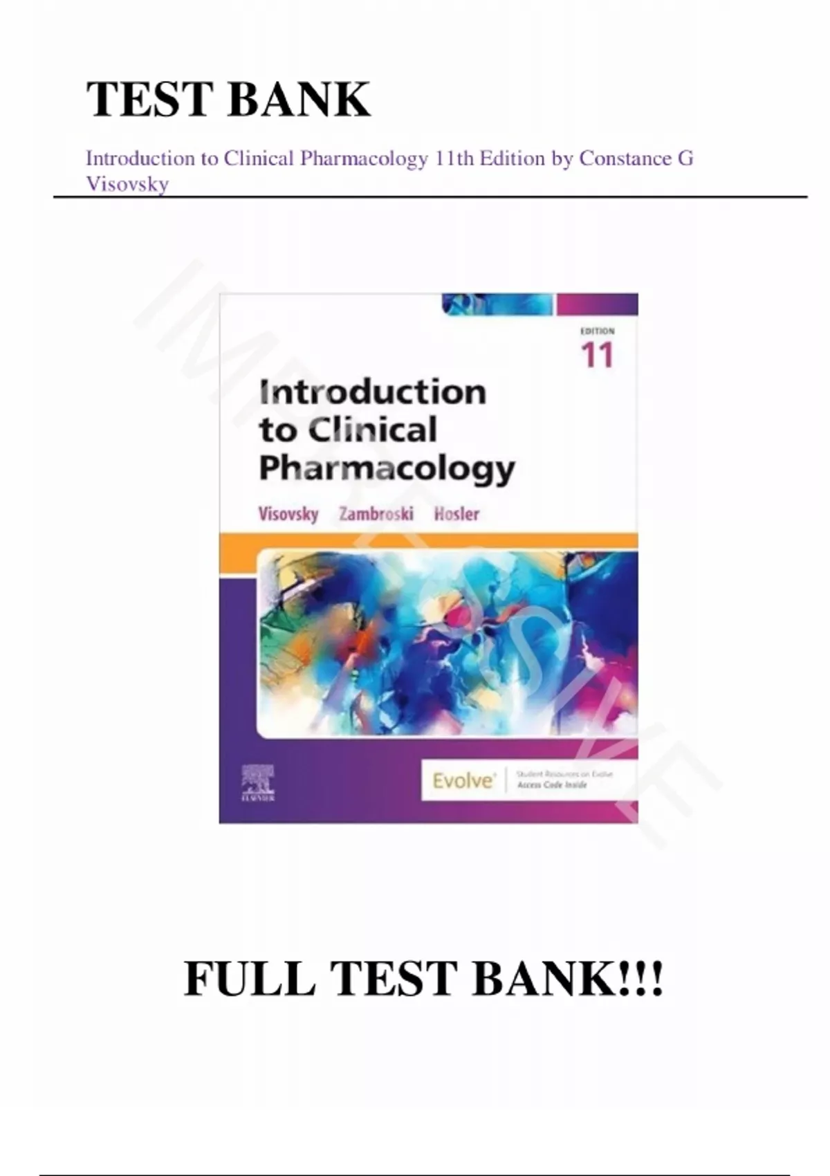 Test Bank - for Introduction to Clinical Pharmacology 11th Edition by ...